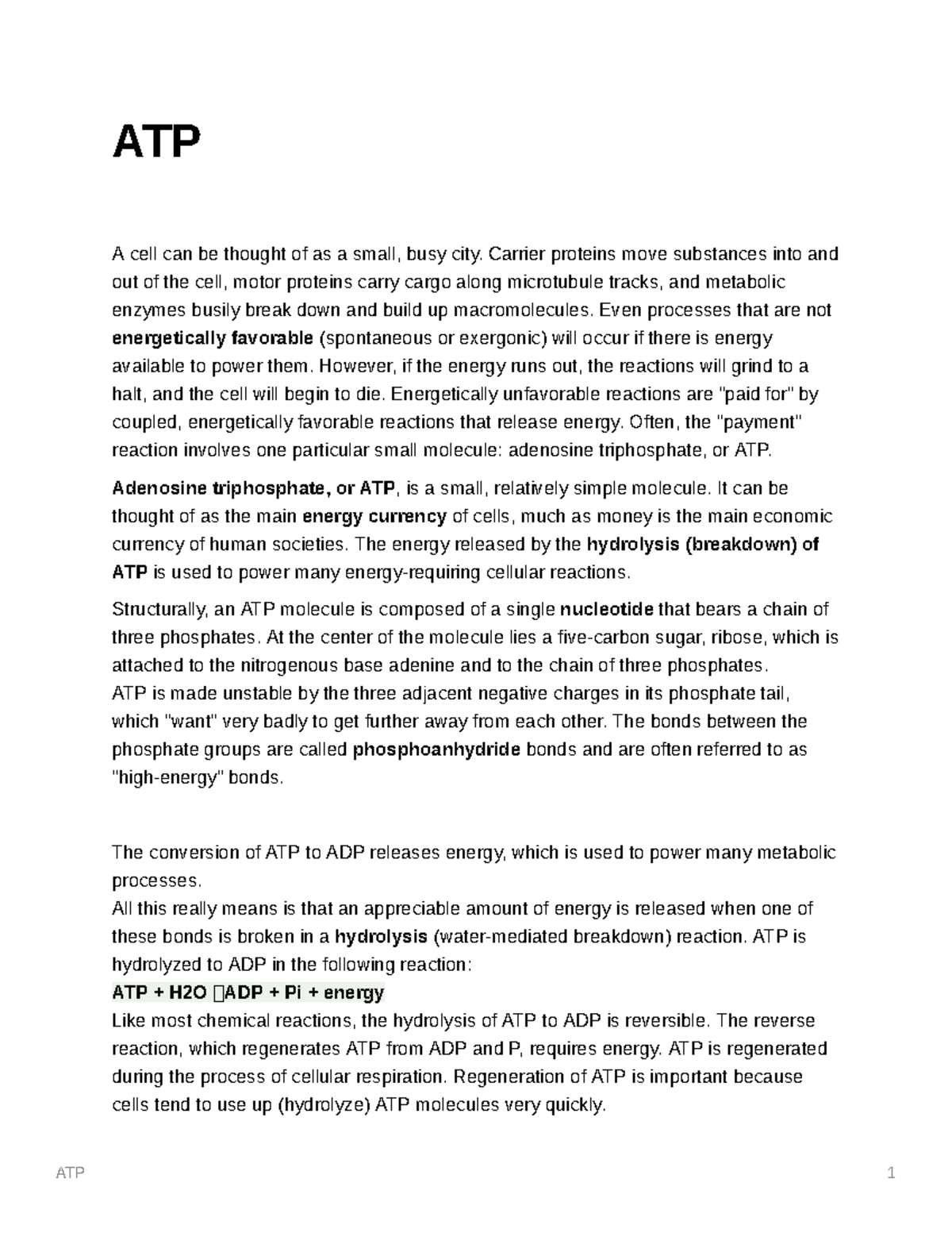 ATP - In class notes, descriptive - ATP 1 ATP A cell can be thought of ...