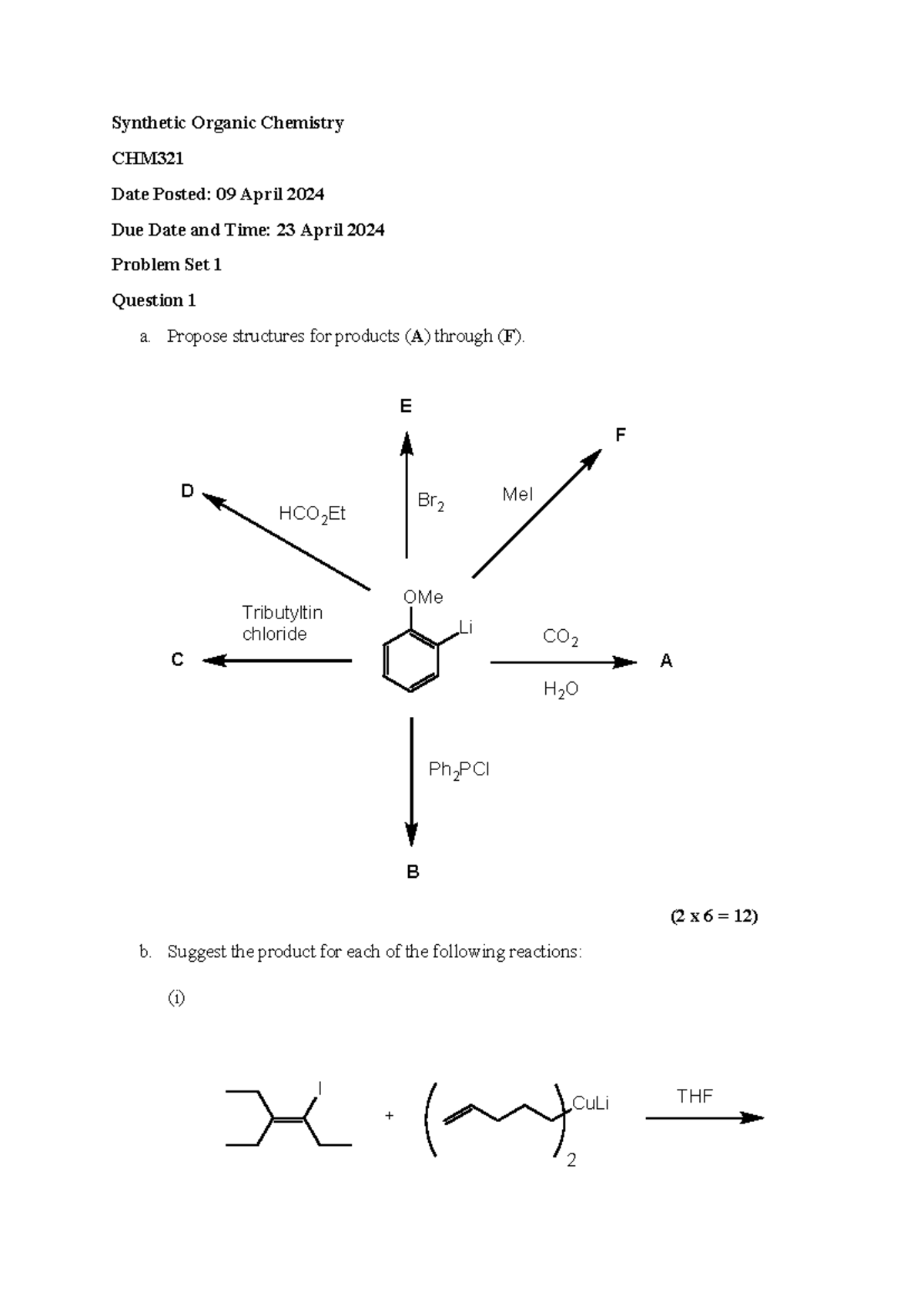 Synthetic Organic Chemistry Problem Set 1 2024 - Synthetic Organic ...