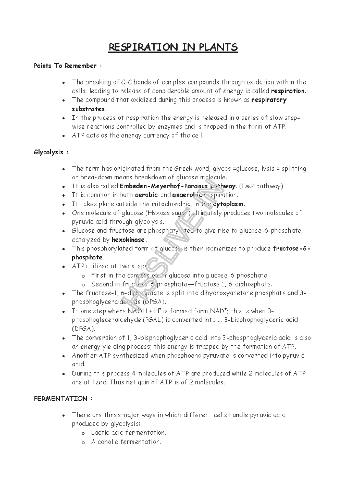 10.Respiration in Plants-hsslive - % $)( % # # ' - StuDocu