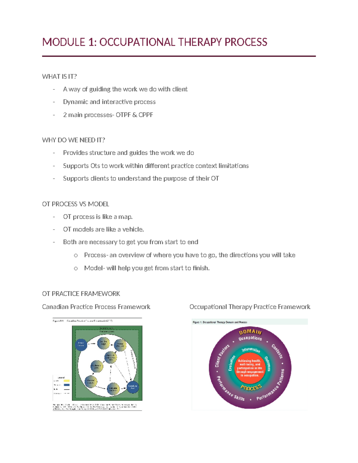 OT Notes - MODULE 1: OCCUPATIONAL THERAPY PROCESS WHAT IS IT? - A way ...
