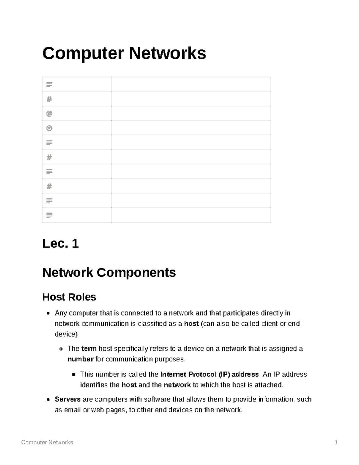 Network Lec 1 Notes Computer Networks Lec 1 Network Components Host Roles Any Computer That