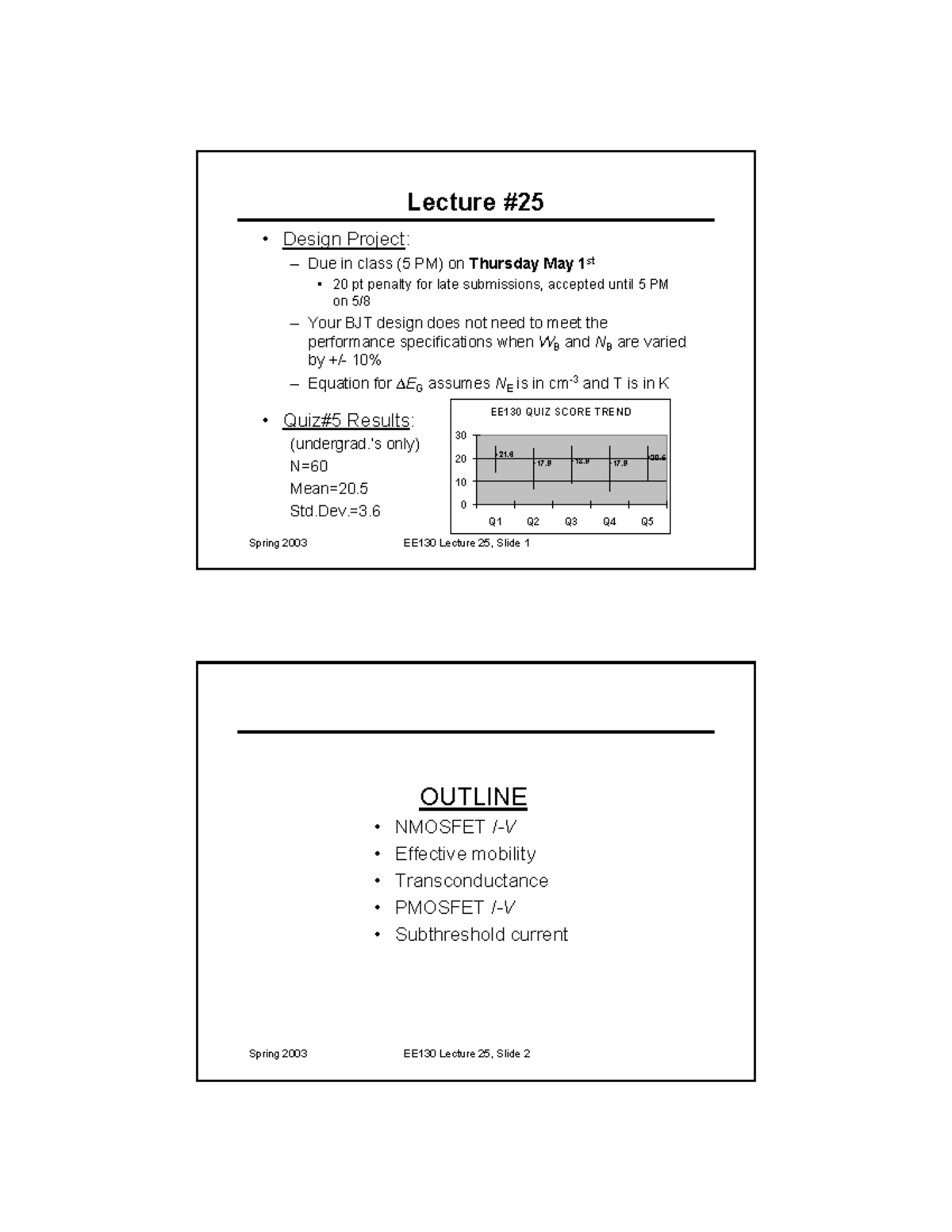 Lecture 25 Asd Spring 2003 Ee130 Lecture 25 Slide 1 Lecture ï Design Project ñ Due In