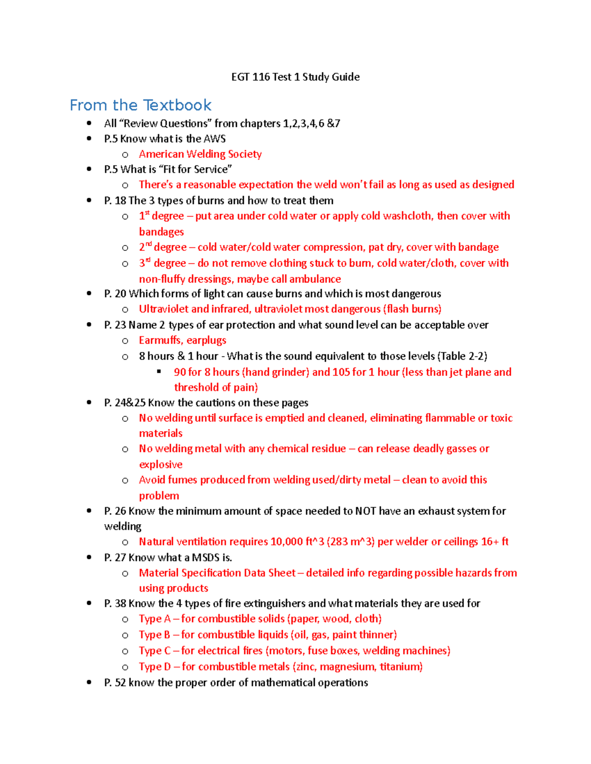 Test 1 Study Guide - EGT 116 Test 1 Study Guide From the Textbook All ...