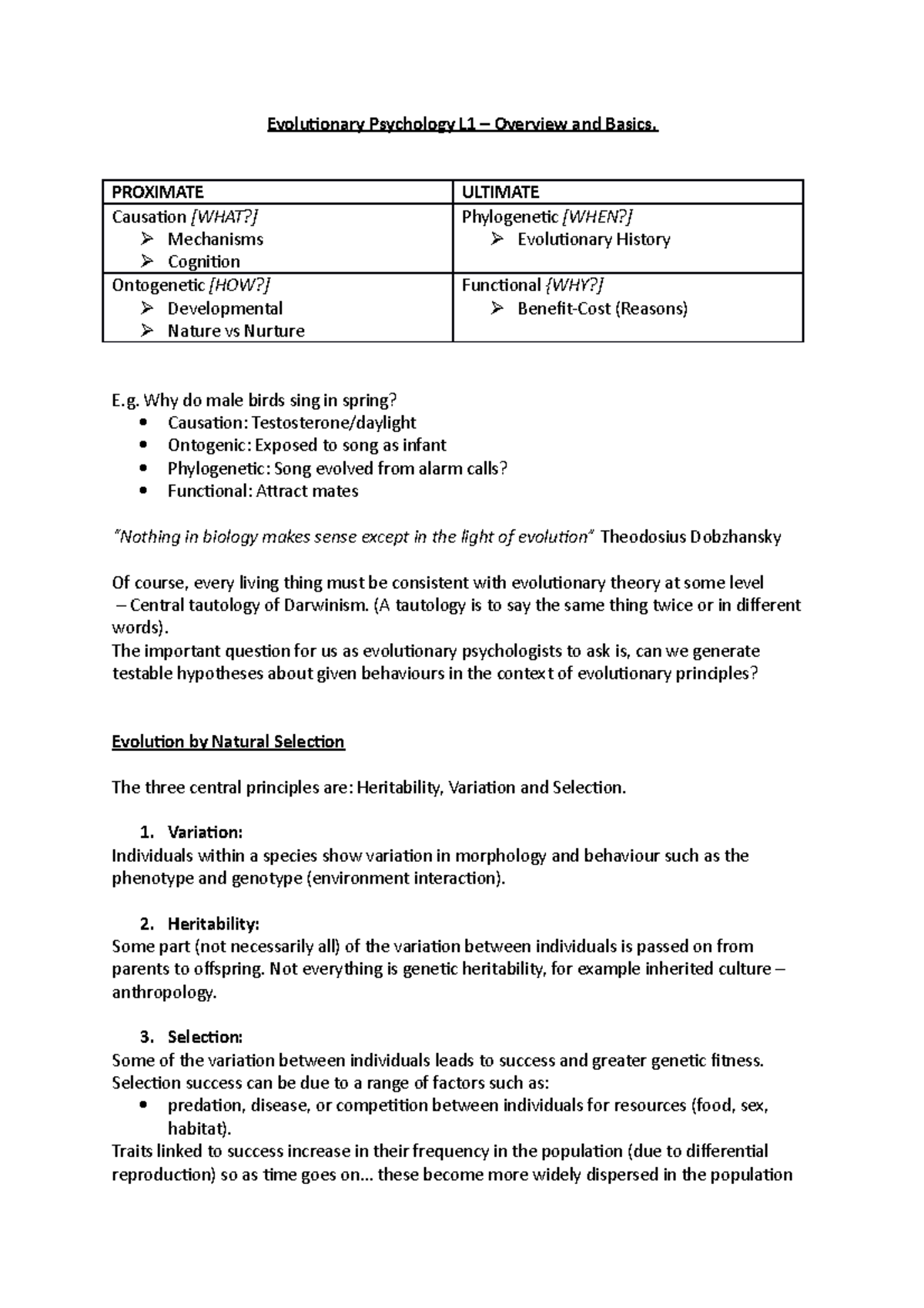 Lecture NOTE PACK - Phil Collard/Ian Penton-Voak - Evolutionary ...
