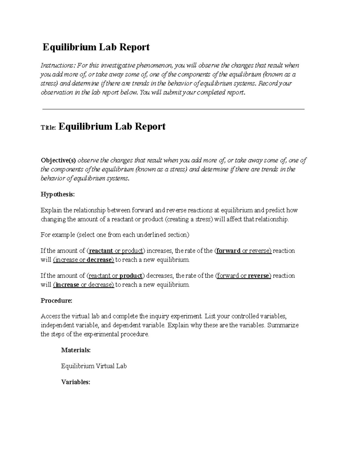 07.06 Equilibrium - fsfs - Equilibrium Lab Report Instructions: For ...