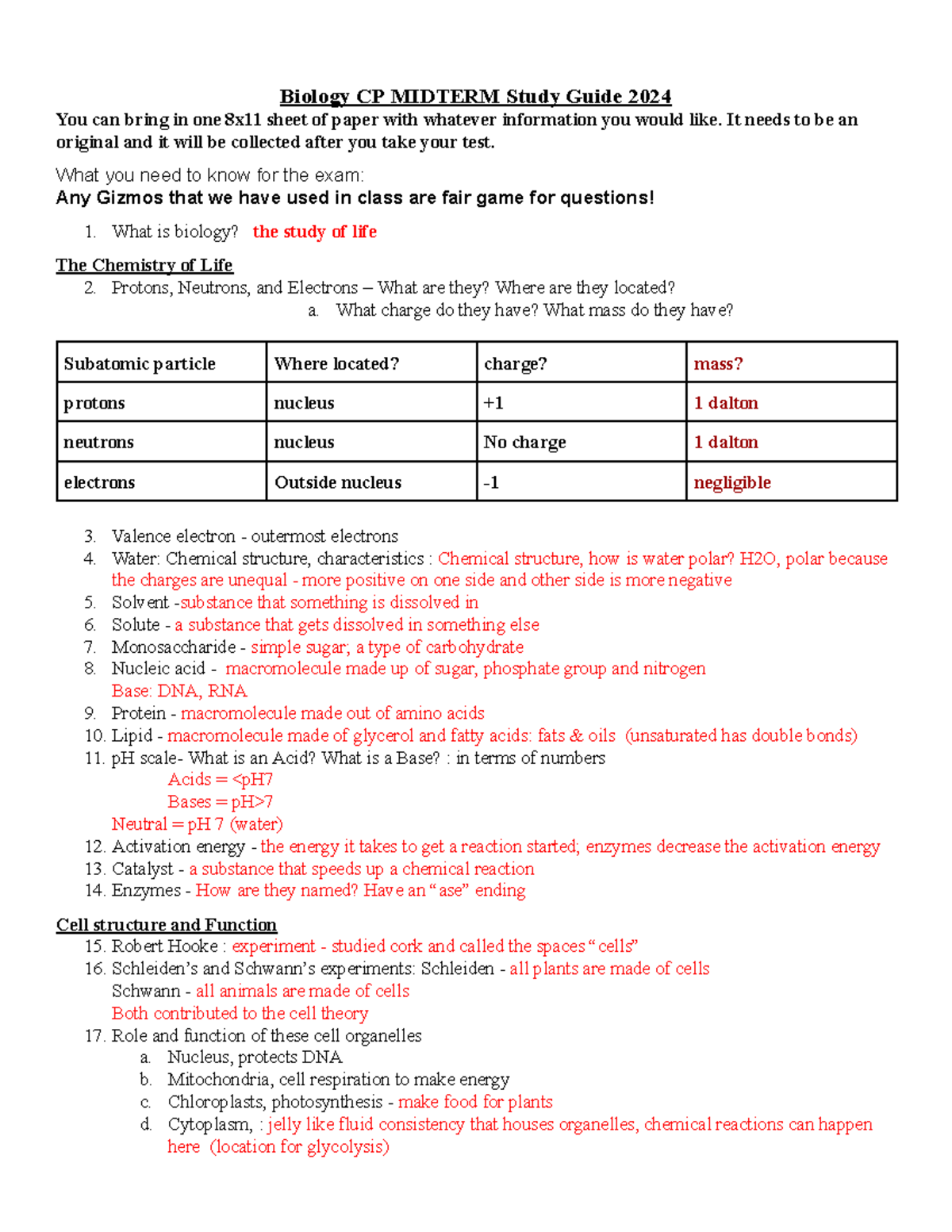 Copy of Biology CP L2 midterm study guide 2024- KEY - Biology CP ...