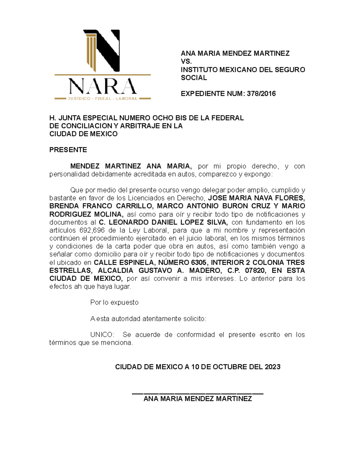 Promocion Delegar Poder - ANA MARIA MENDEZ MARTINEZ VS. INSTITUTO ...