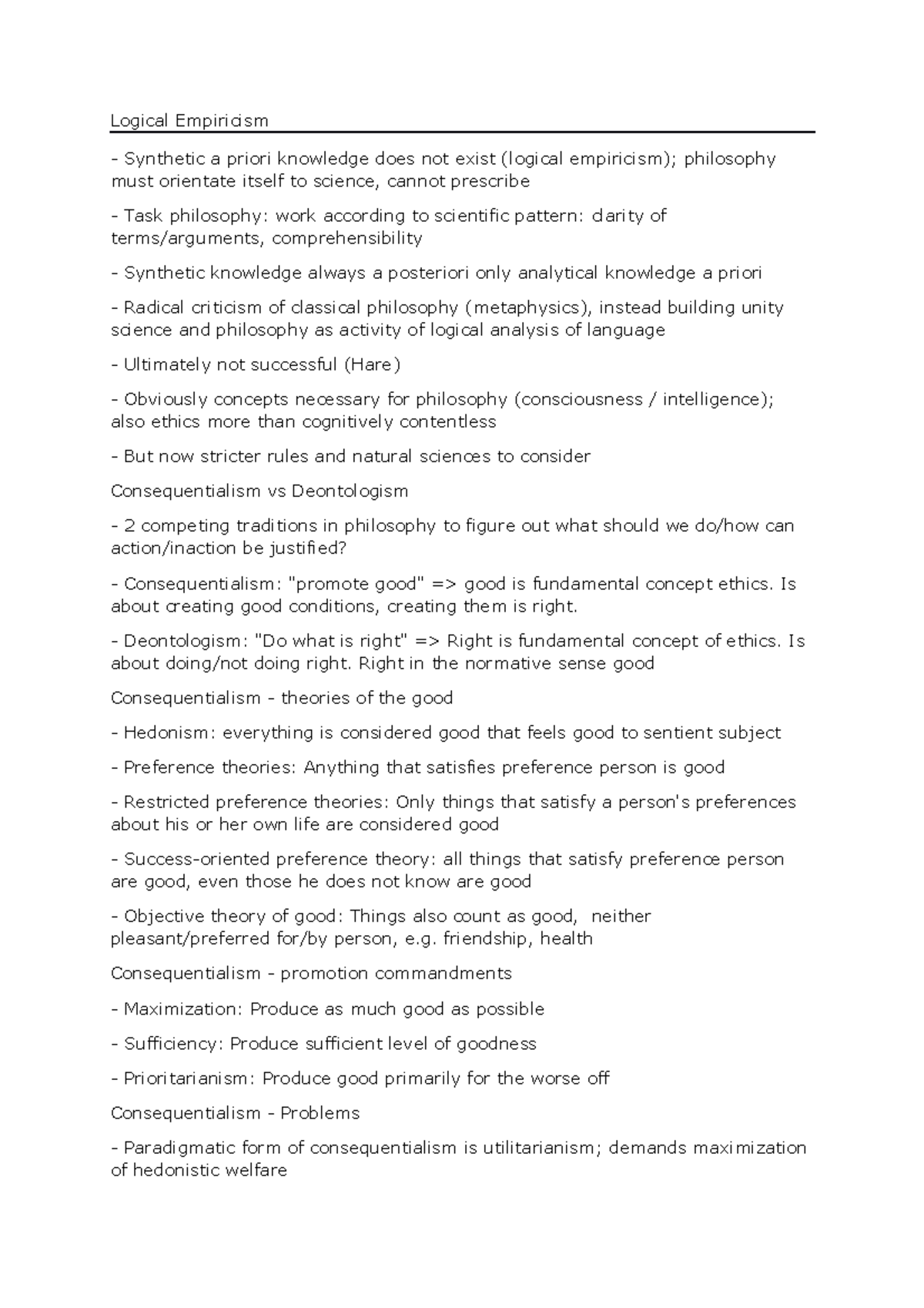 Logical Empiricism - Lecture notes 1 - Logical Empiricism Synthetic a ...