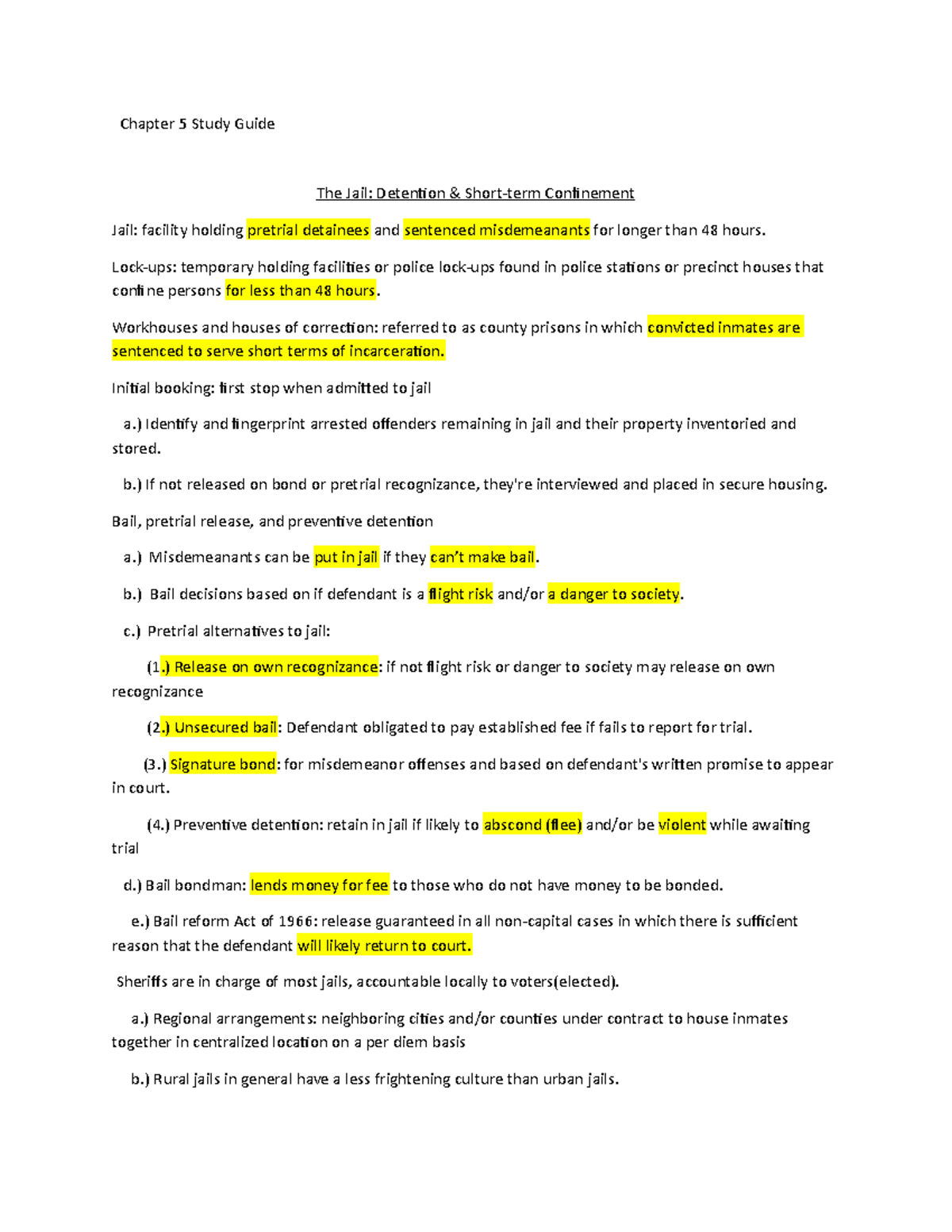 Intro to Corrections Ch. 5 Study Guide - Chapter 5 Study Guide The Jail ...