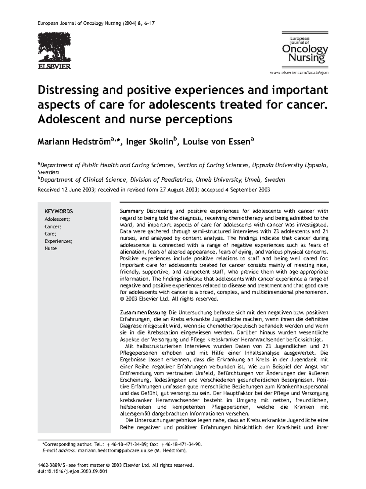 Distressing and positive experiences and - elsevier/locate/ejon ...