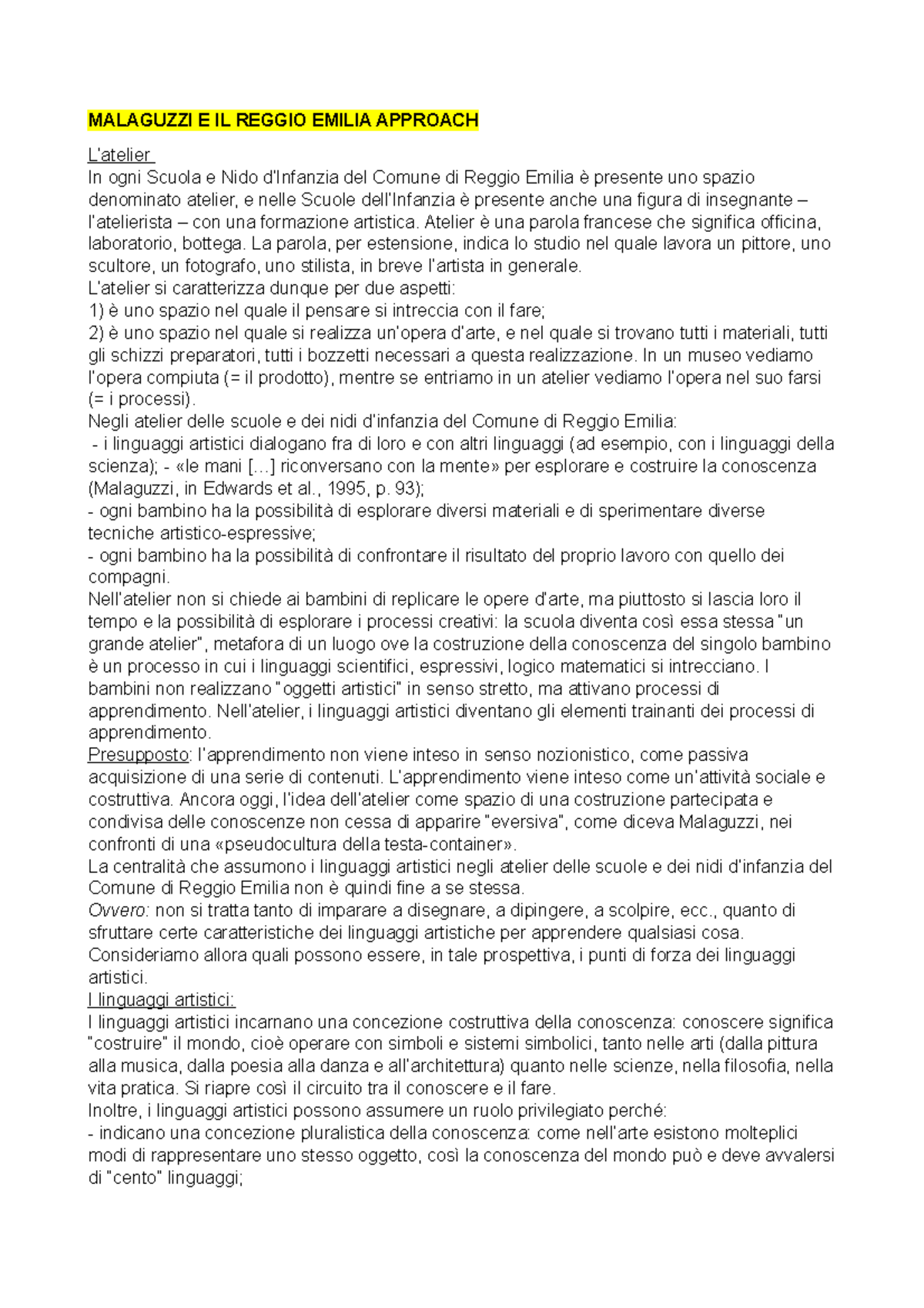 Malaguzzi E Reggio Emilia Approach - MALAGUZZI E IL REGGIO EMILIA ...
