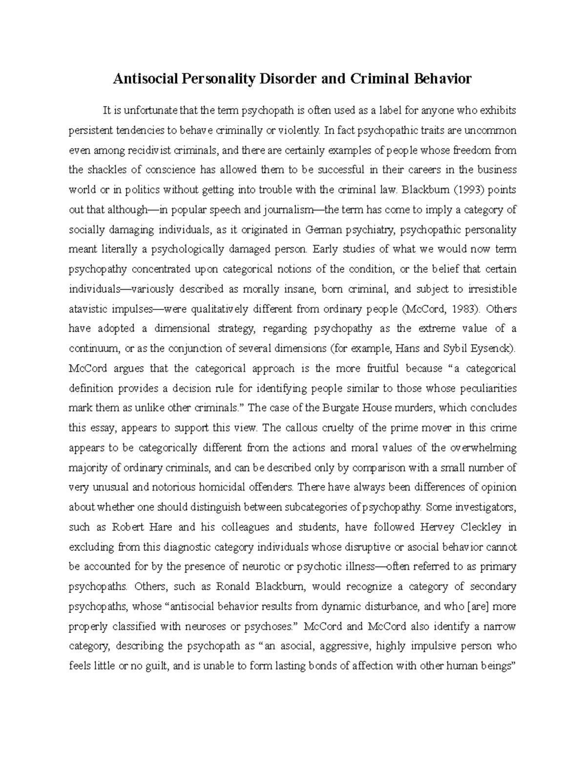 Antisocial Personality Disorder and Criminal Behavior - In fact ...