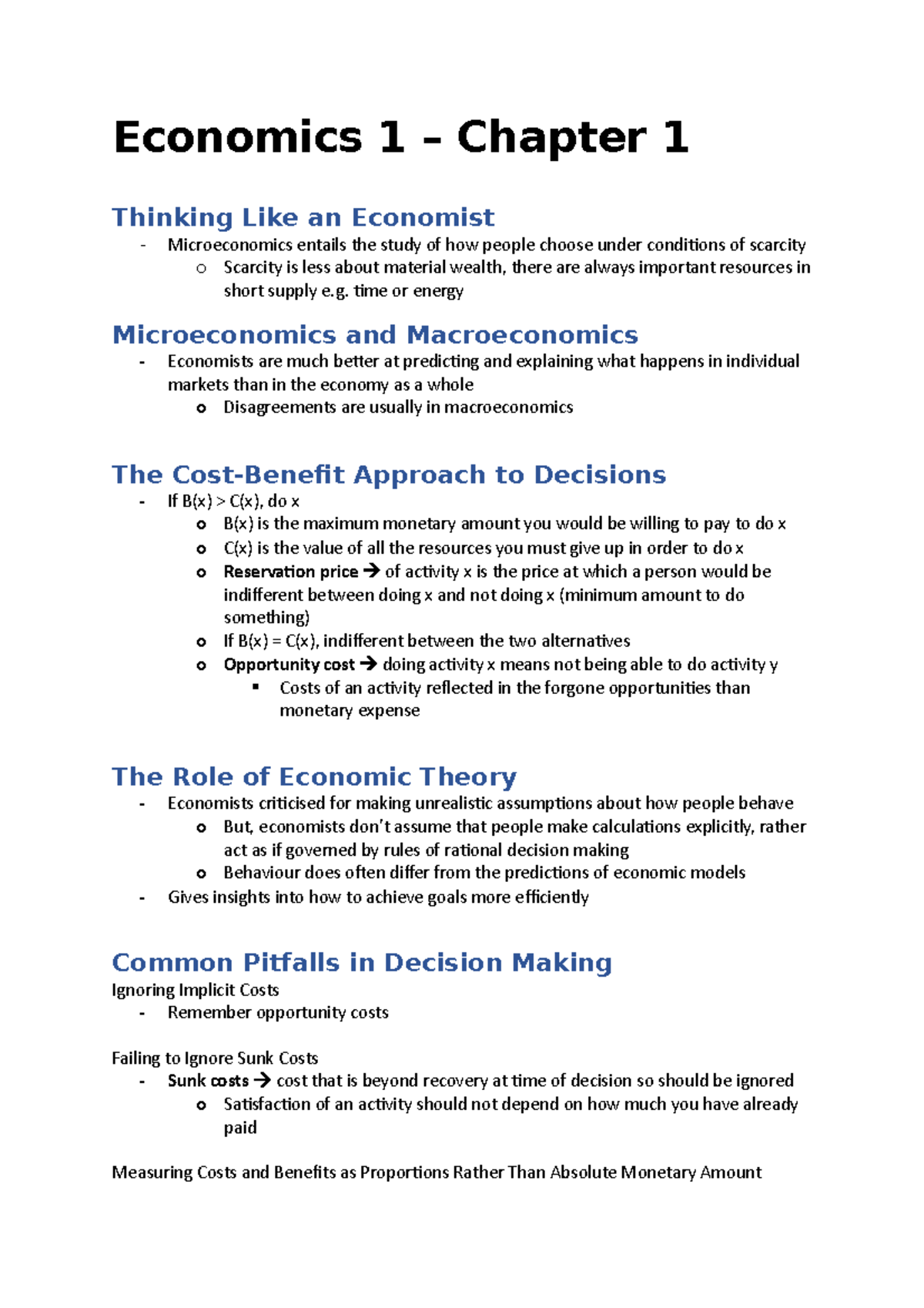 Economics Chapter 1 - Economics 1 – Chapter 1 Thinking Like an ...