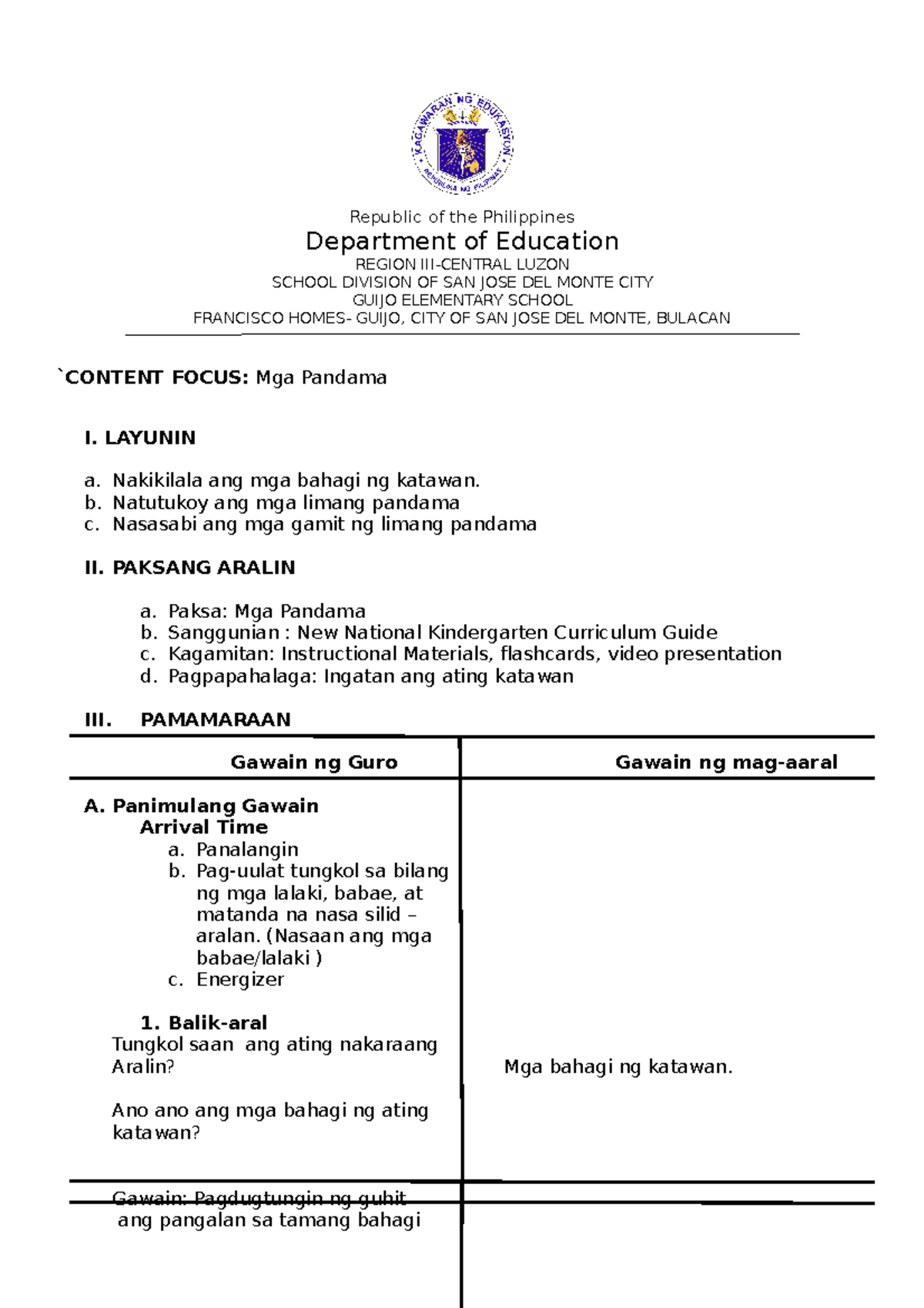 DLP - DLP - Department of Education REGION III-CENTRAL LUZON SCHOOL ...