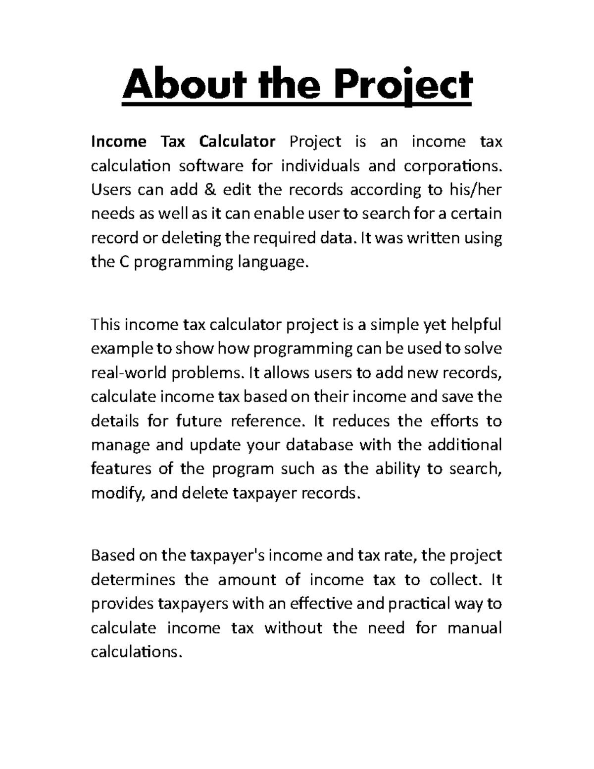 C project report - About the Project Income Tax Calculator Project is ...