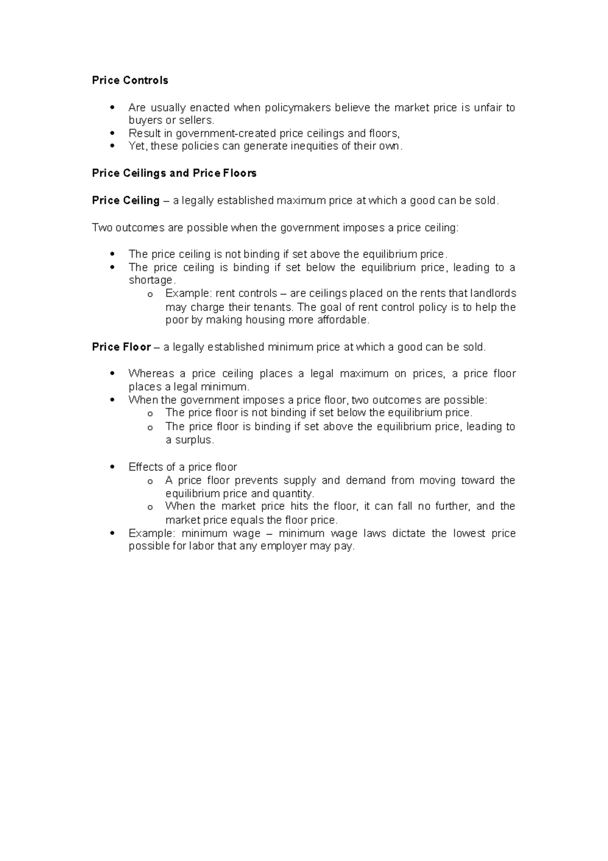 ECON 4 - ECONOMICS - Price Controls Are usually enacted when ...