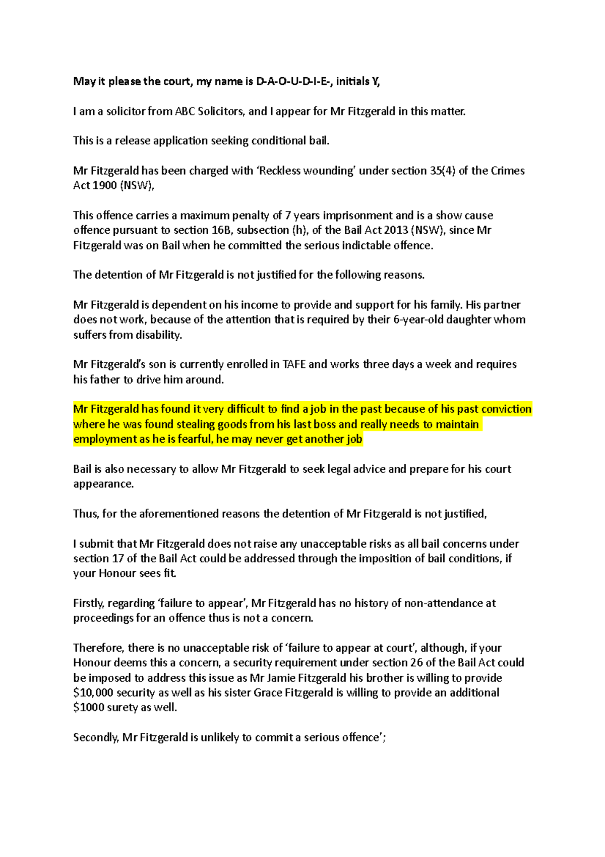 Bail Application - Bail App - May it please the court, my name is D-A-O ...