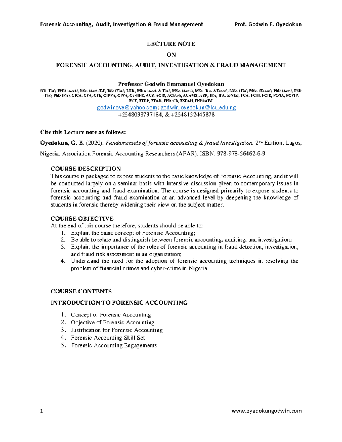 Forensic Accounting Audit Investigation Fraud Management - LECTURE NOTE ...