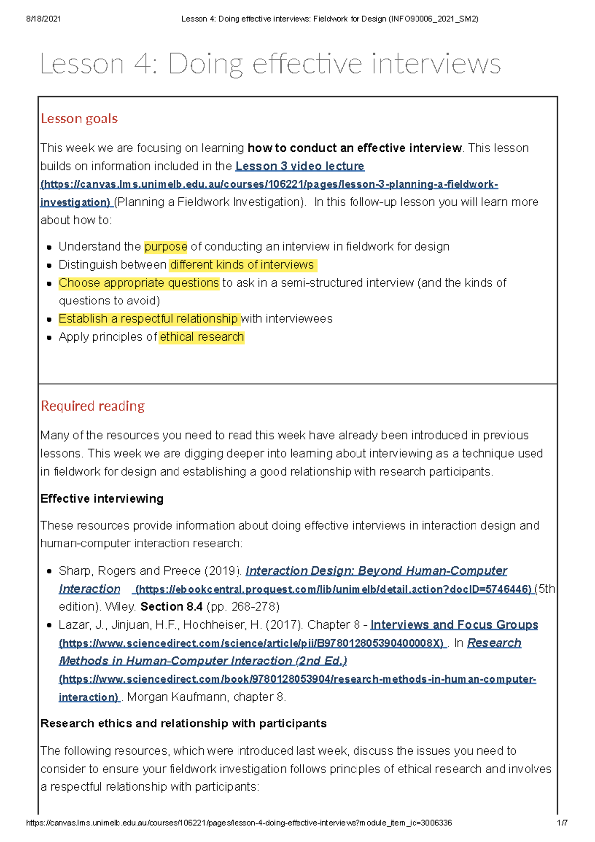 Lesson 4 Doing effective interviews Fieldwork for Design (INFO90006 ...