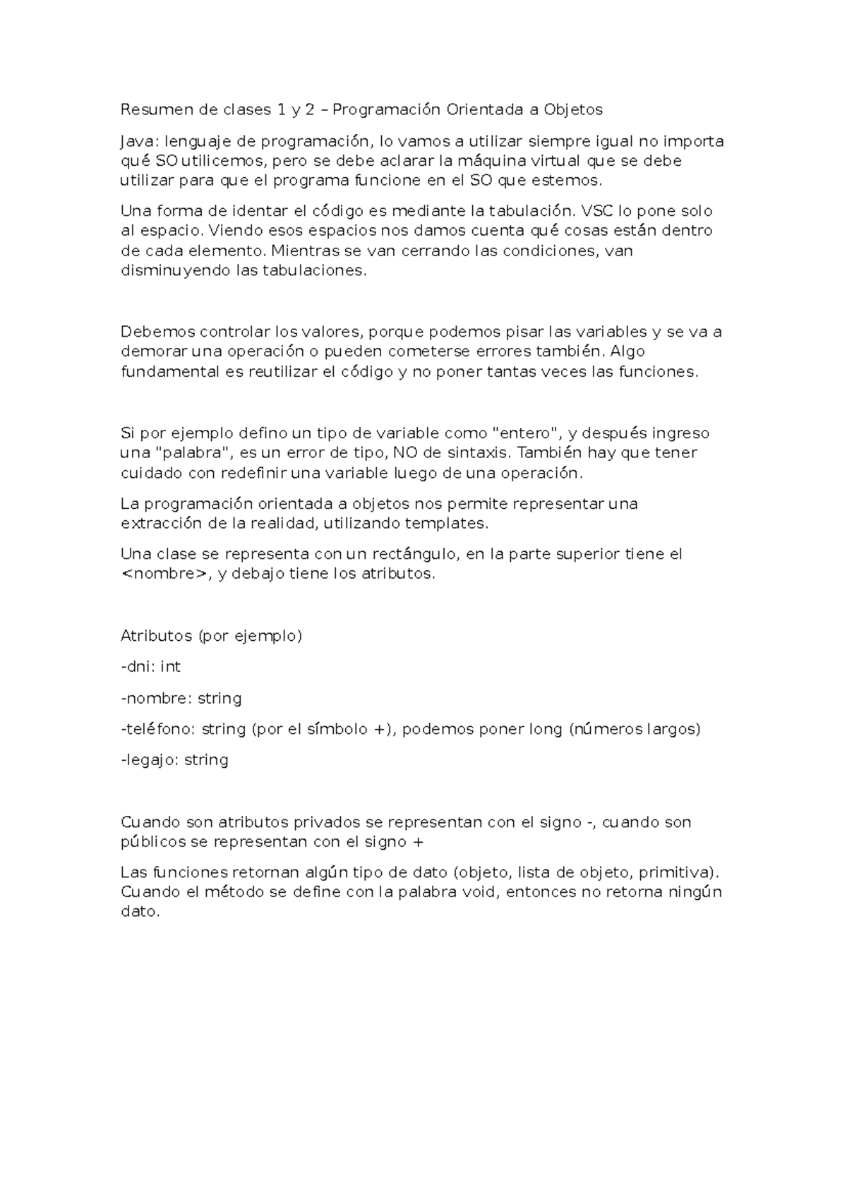 Resumen de clase 1 y 2 - Resumen de clases 1 y 2 – Programación Orientada a Objetos Java ...