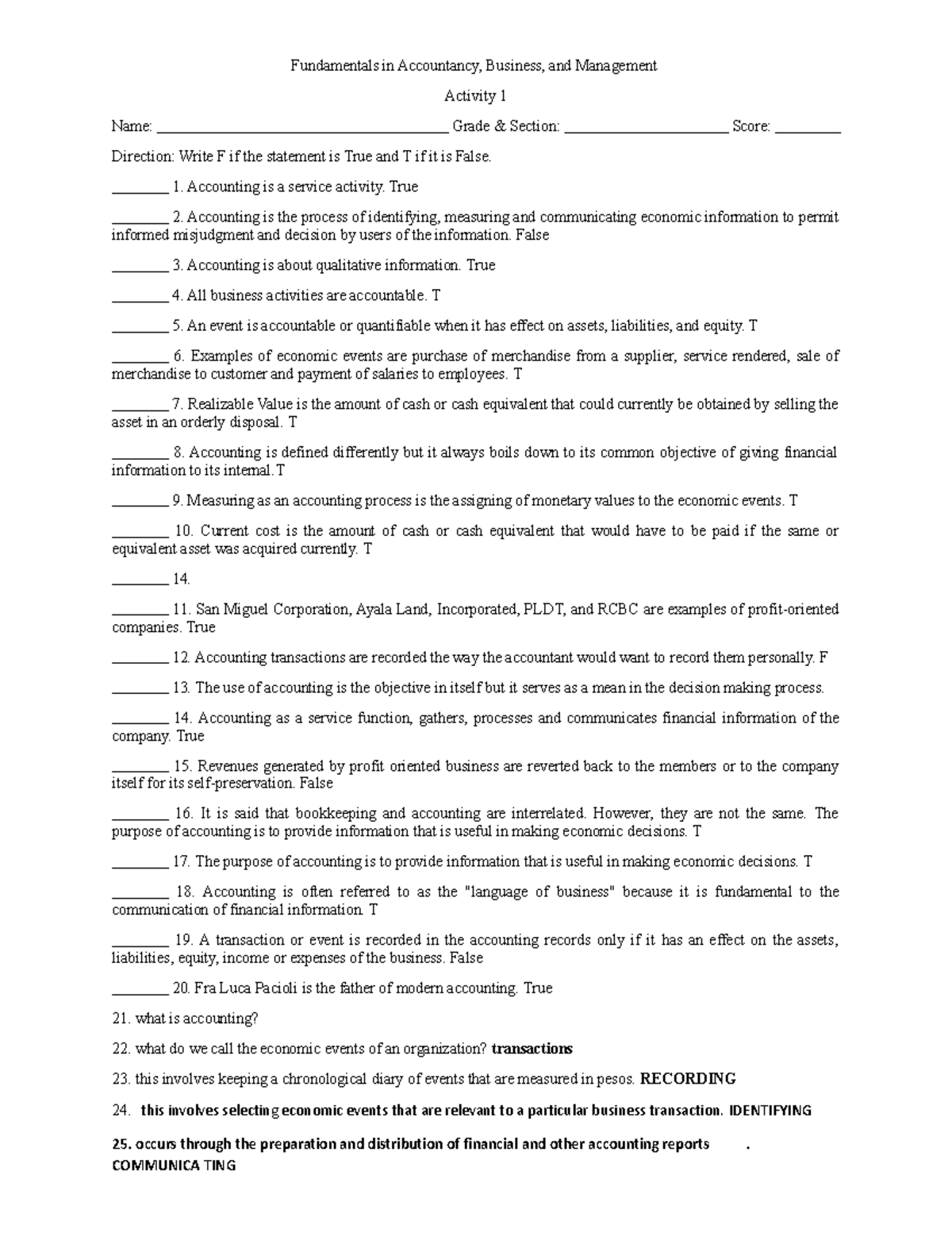 Quiz - This will test the student's knowledge of the topic ...