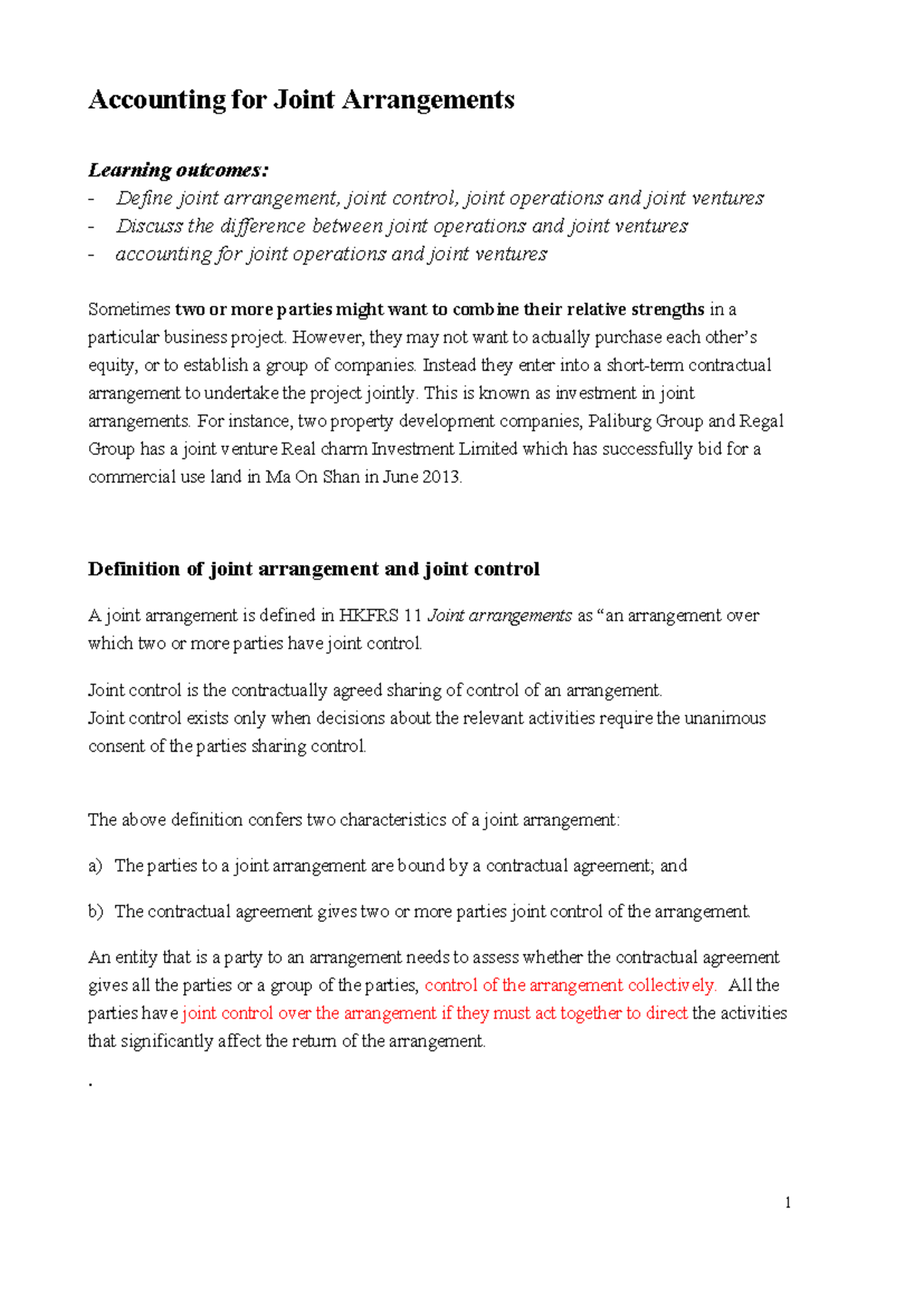 ACCT5180 Investment in Joint Arrangement - Accounting for Joint ...
