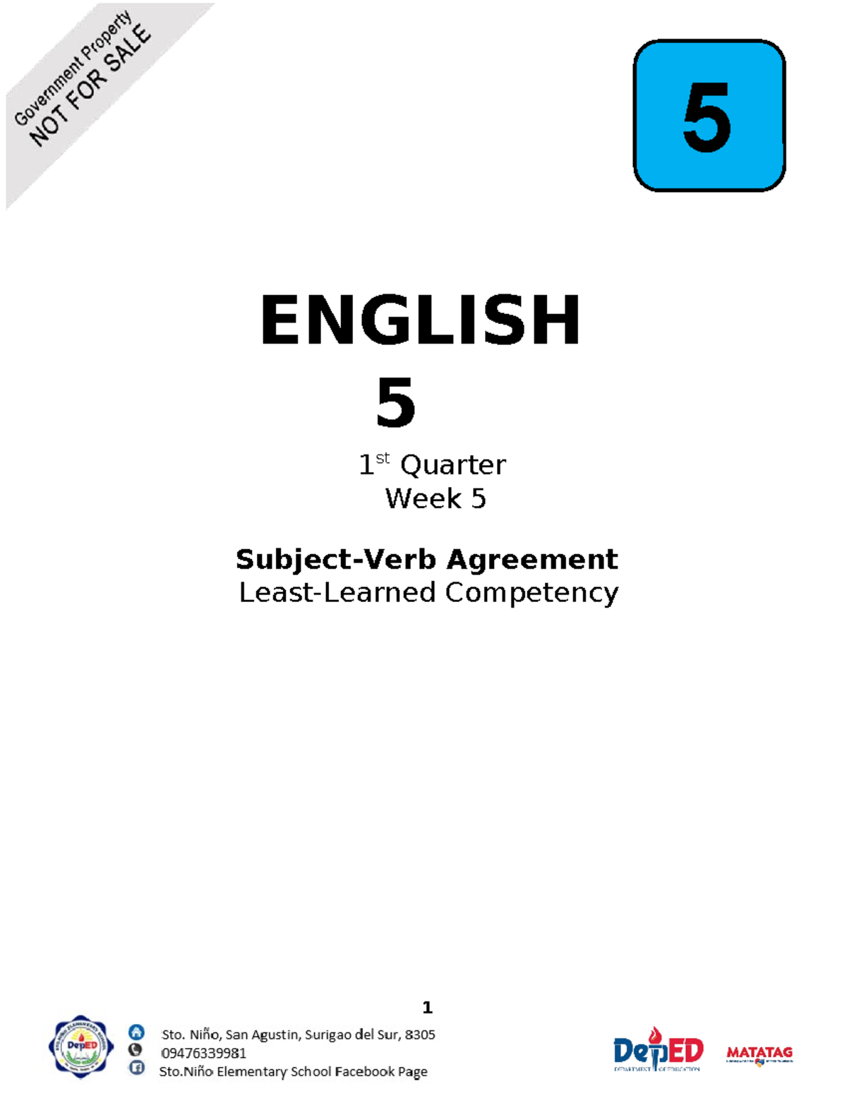 Contextualized SLM English 5 First Quarter Subject Verb Agreement ...