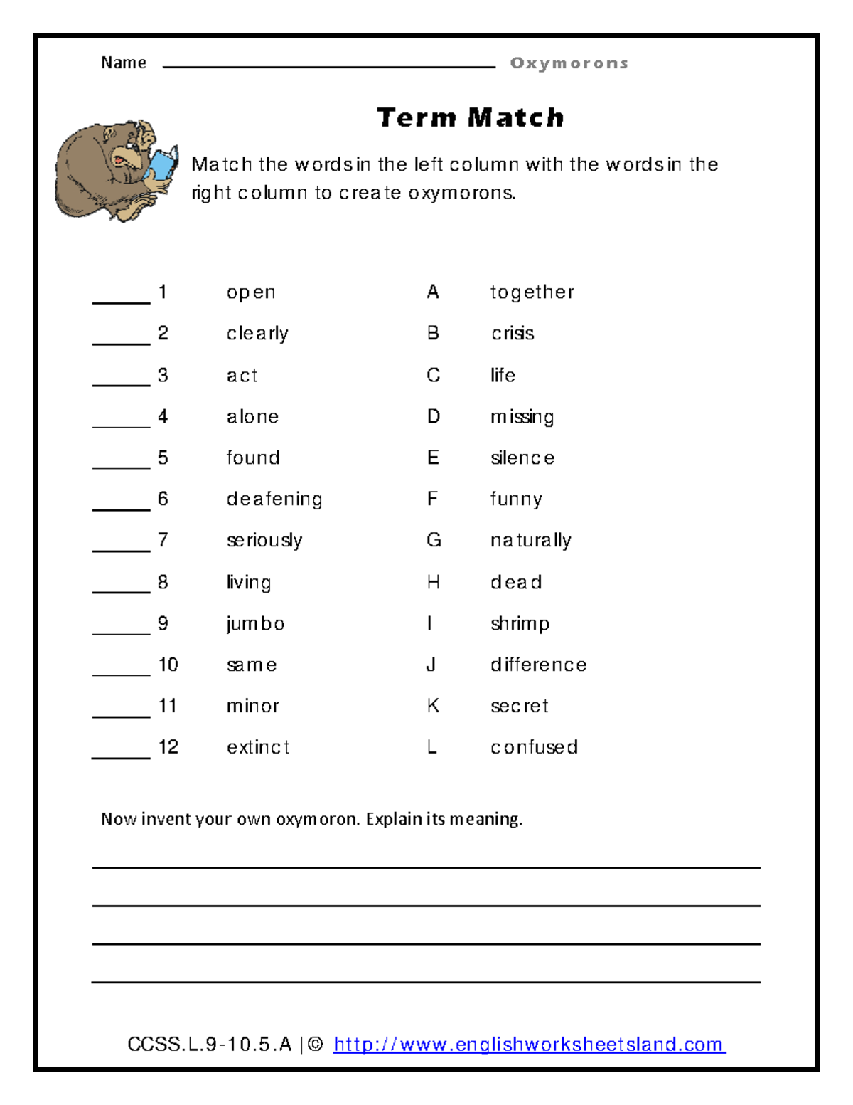 term matching of ideas - BS Accoutancy - Name O x y m o r o n s CCSS.L ...