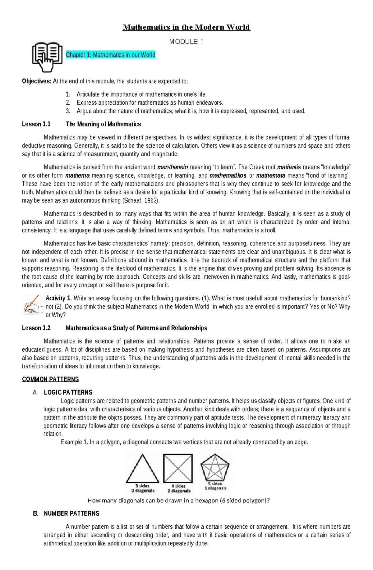 Module 1 (Mathematics in the Modern World) - Mathematics in the Modern ...
