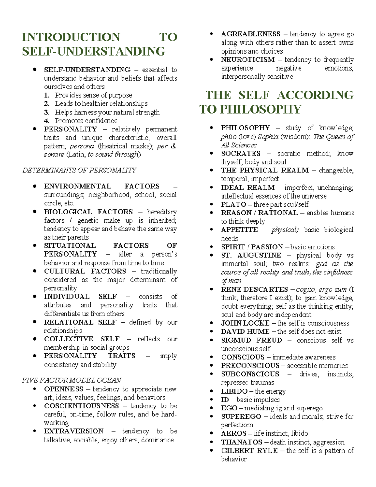 UTS- Midterm- Reviewer - INTRODUCTION TO SELF-UNDERSTANDING SELF ...