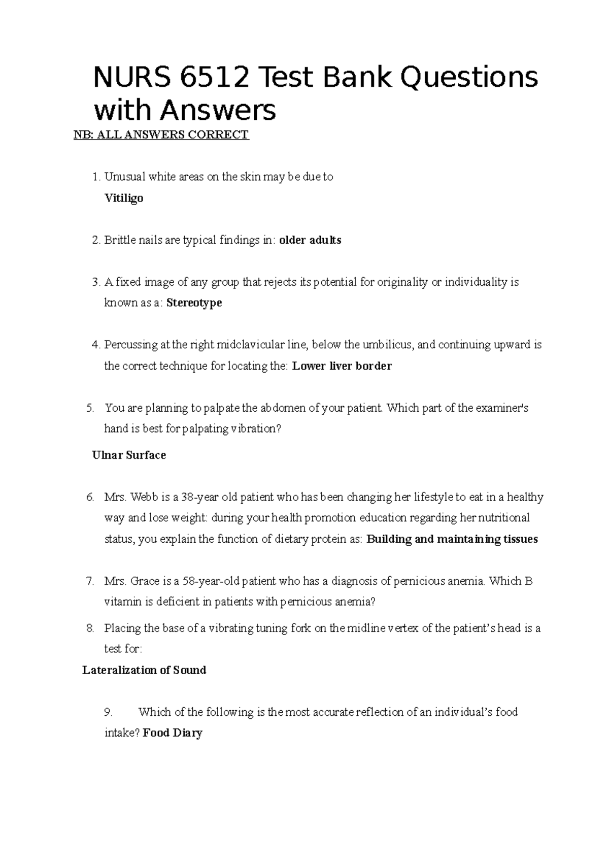 Advanced health assessment and diagnostic reasoning nurs 6512 test bank ...