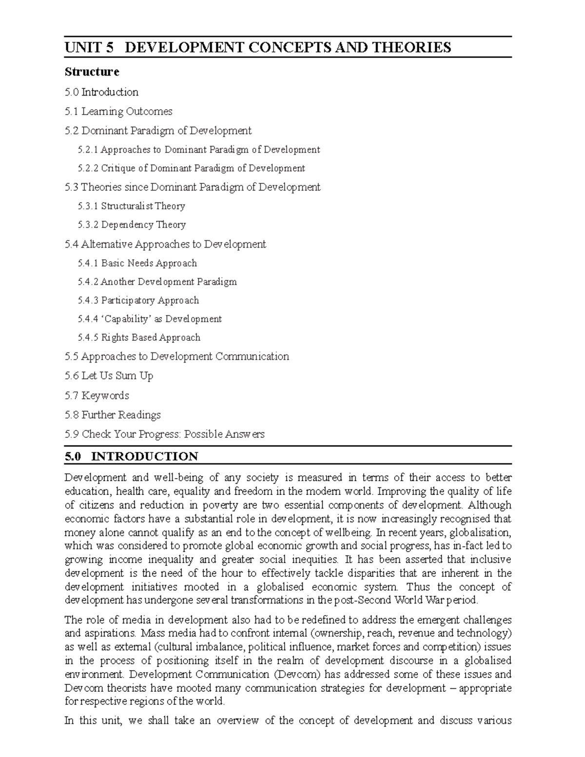 Unit 5 - Development: concept and theories takes an overview of the ...