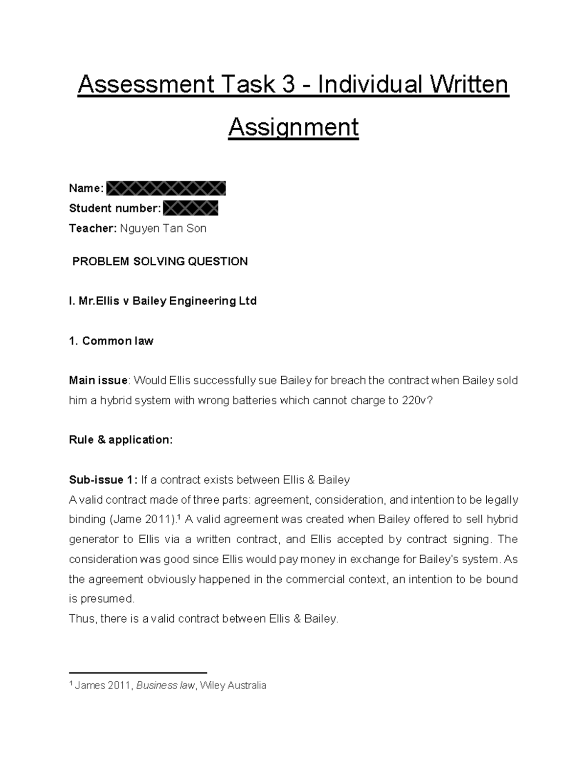Commercial Law Assignment 3 (HD) Sample - Assessment Task 3 - Individual Written Assignment Name ...