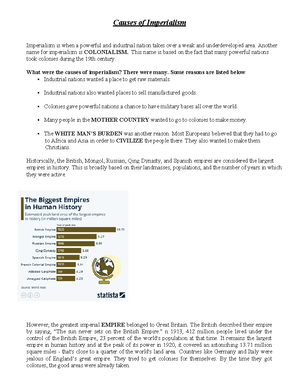 Causes of Imperialism - Causes of Imperialism Imperialism is when a ...