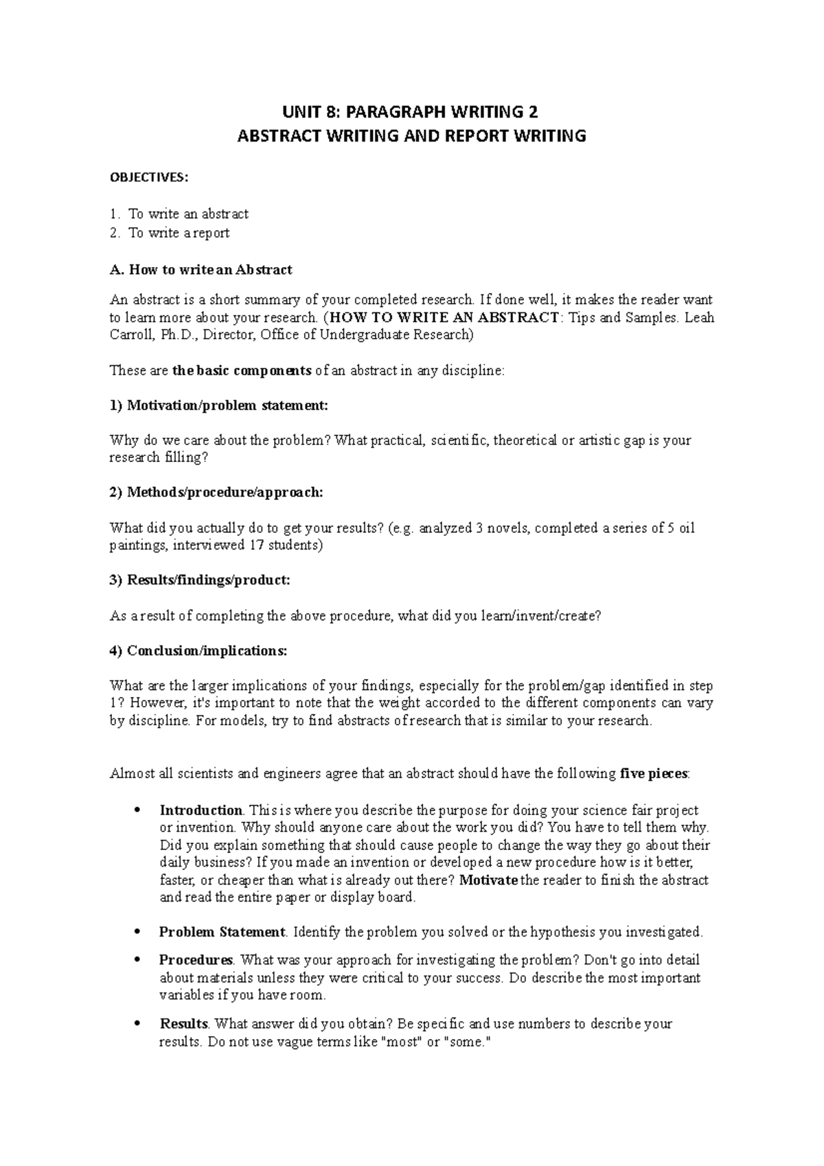 English Academic Writing - UNIT 8 - Module 3 TSD - UNIT 8: PARAGRAPH ...
