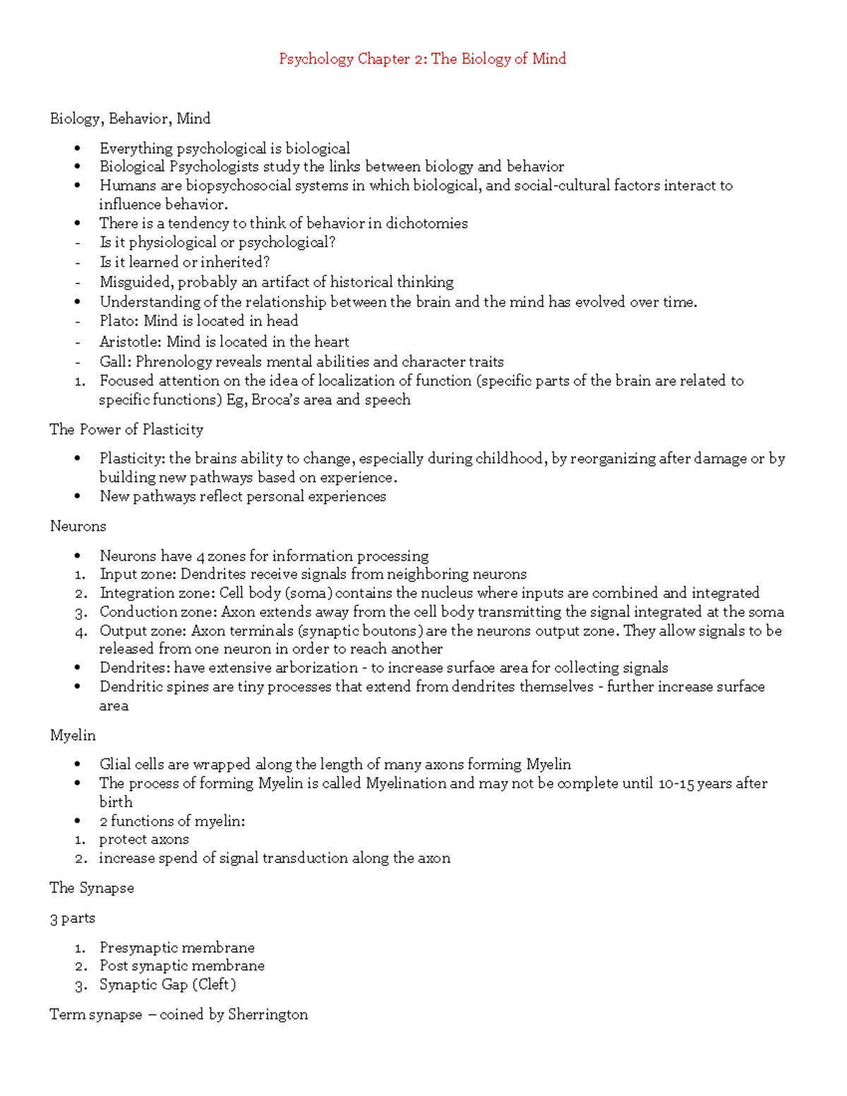 Psychology Chapter 2: The Biology of Mind - There is a tendency to ...