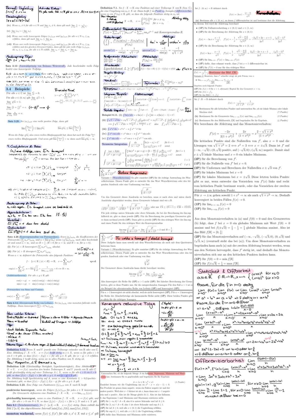 Cheat Sheet - Analysis I - Prof. Schmidt - Bernoulli Ungleichung ...
