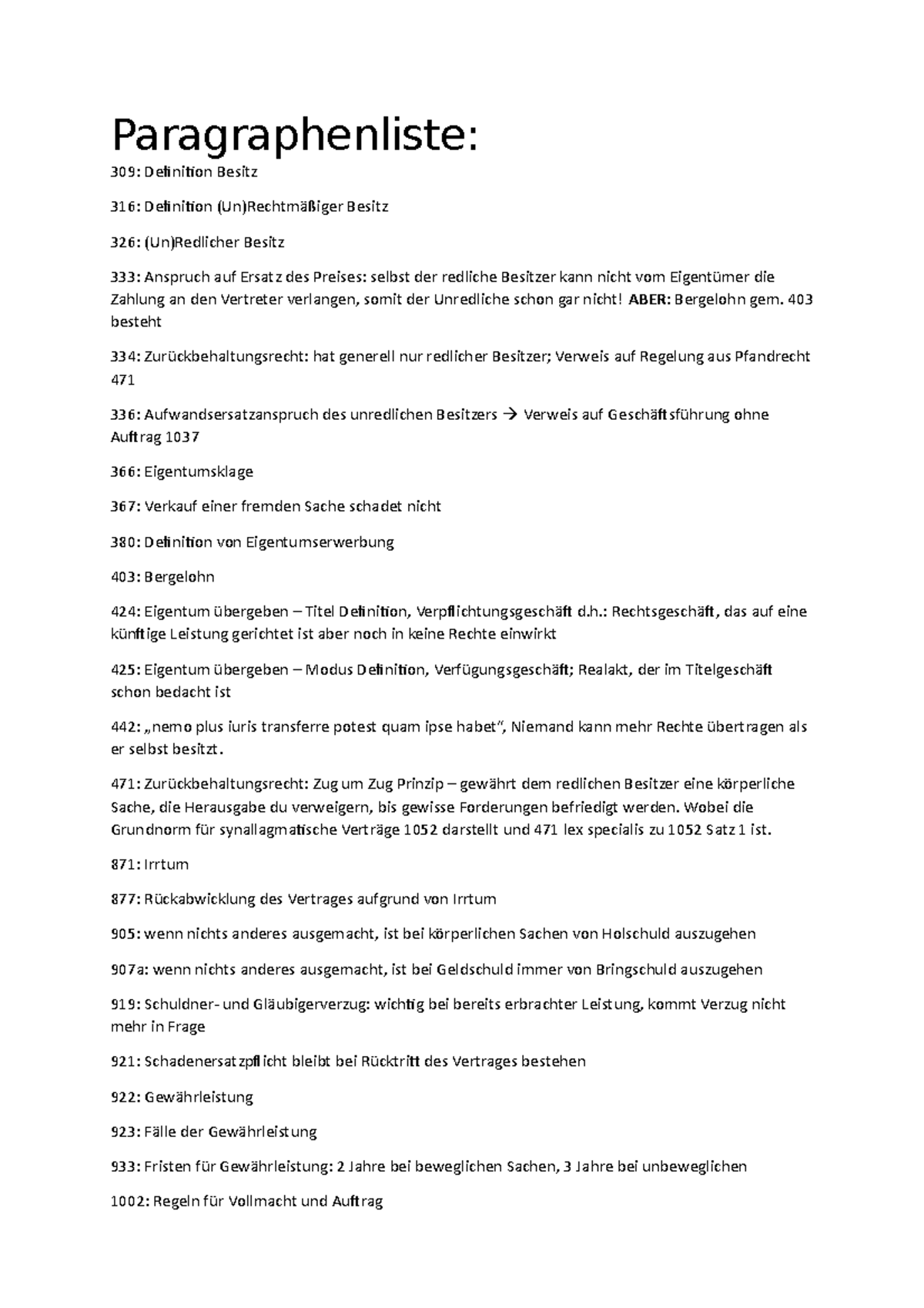 Paragraphenliste BR - Kurzzusammenfassung der Paragraphen zur 1 ...