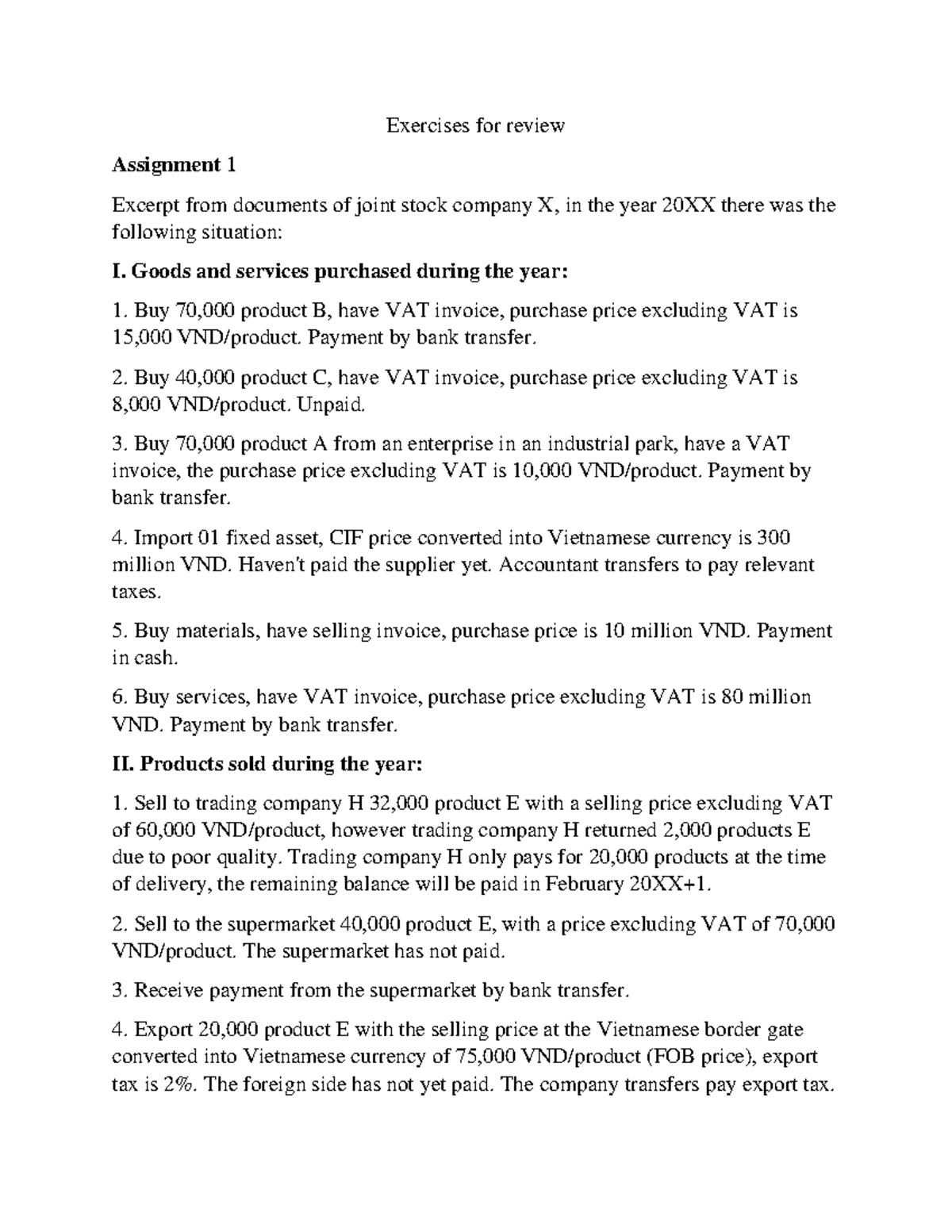 Exercises for review - Exercises for review Assignment 1 Excerpt from ...