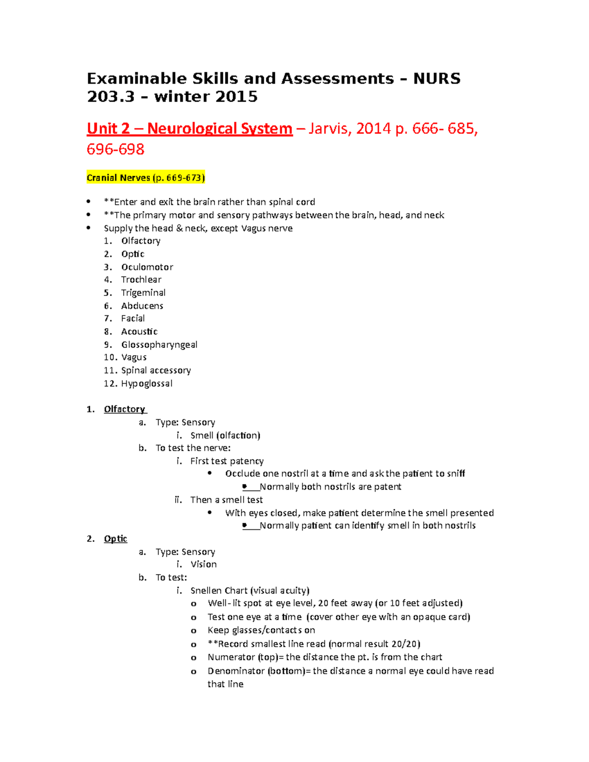 NURS 203 OSCE Notes - Examinable Skills and Assessments – NURS 203. 3 ...