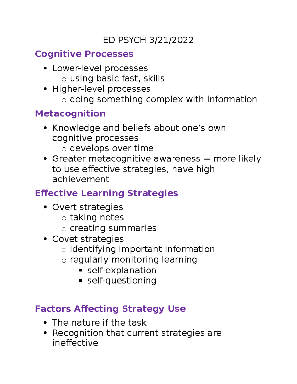 ED Psych Notes(3-21): Dr. Richards 1 Week post Spring Break - ED PSYCH ...