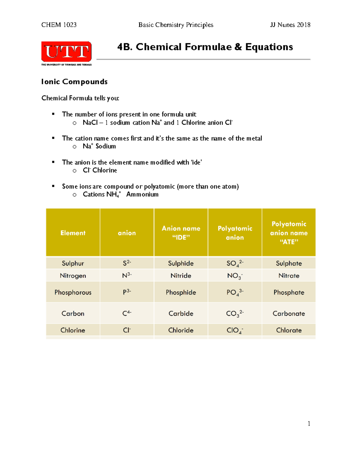 Lecture 4B Chemical Formulae Equations - 4B. Chemical Formulae ...