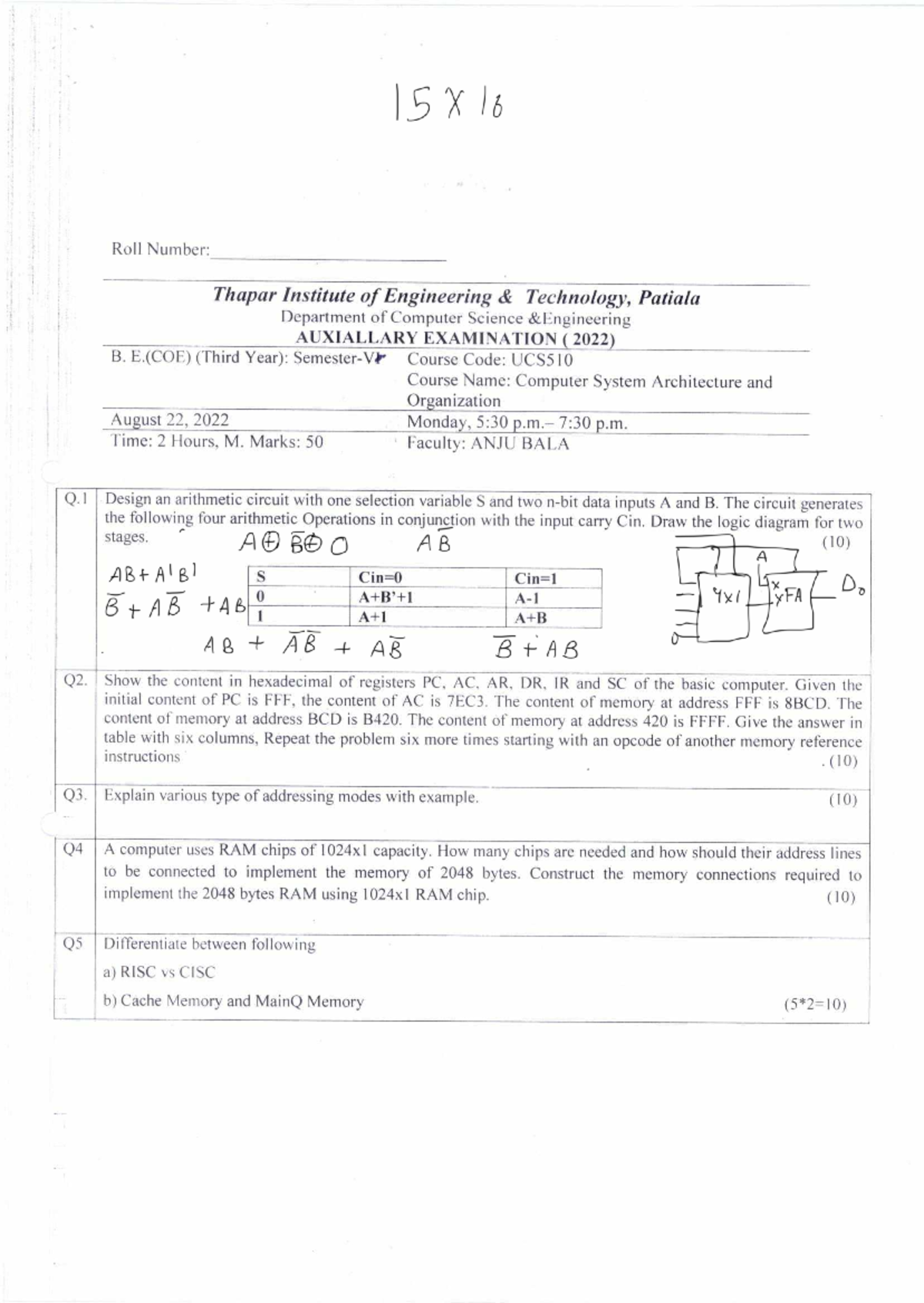 UCS510 - www - Design an arithmetic circuit with one selection variable ...