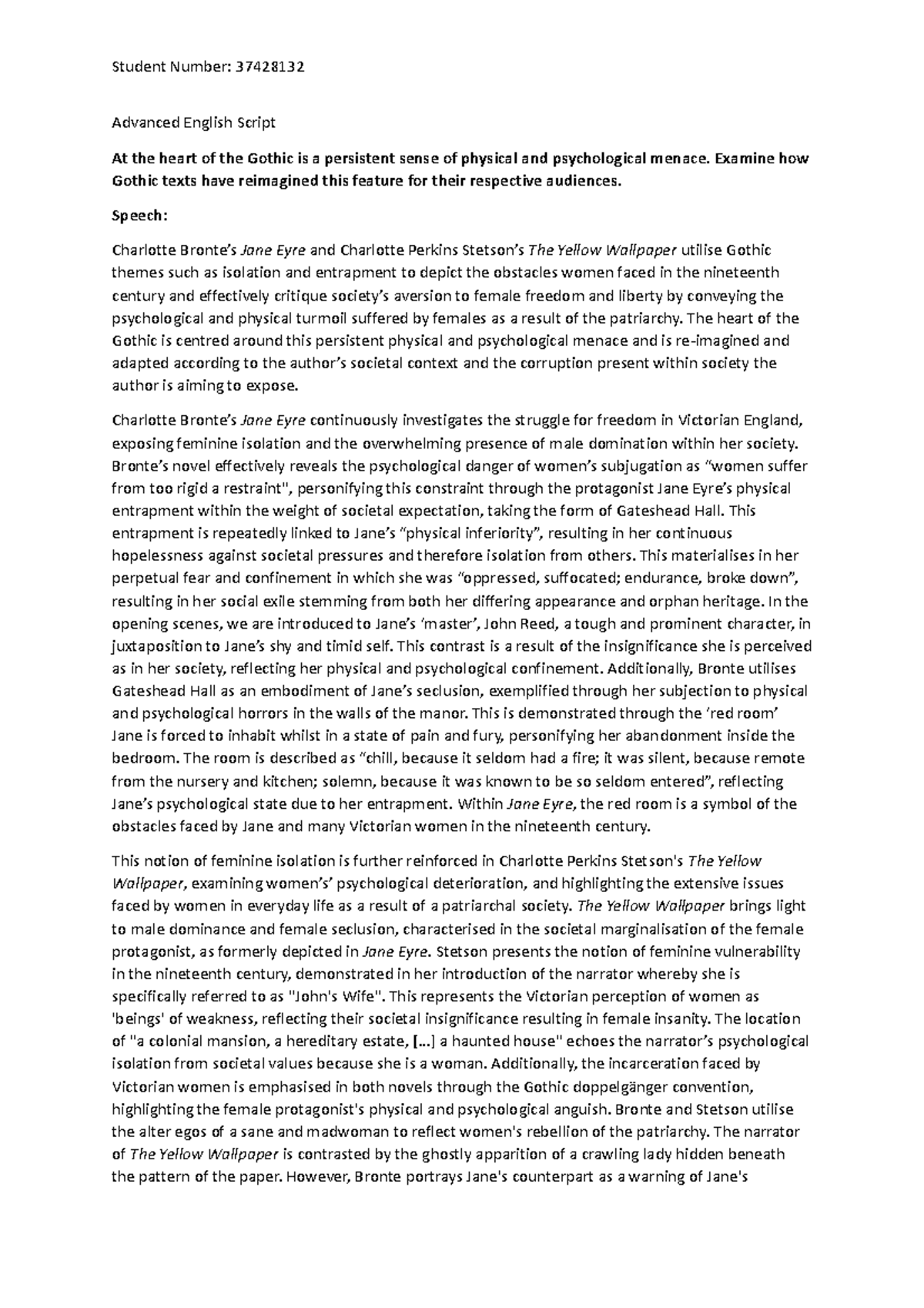 Advanced English Script - Student Number: 37428132 Advanced English ...