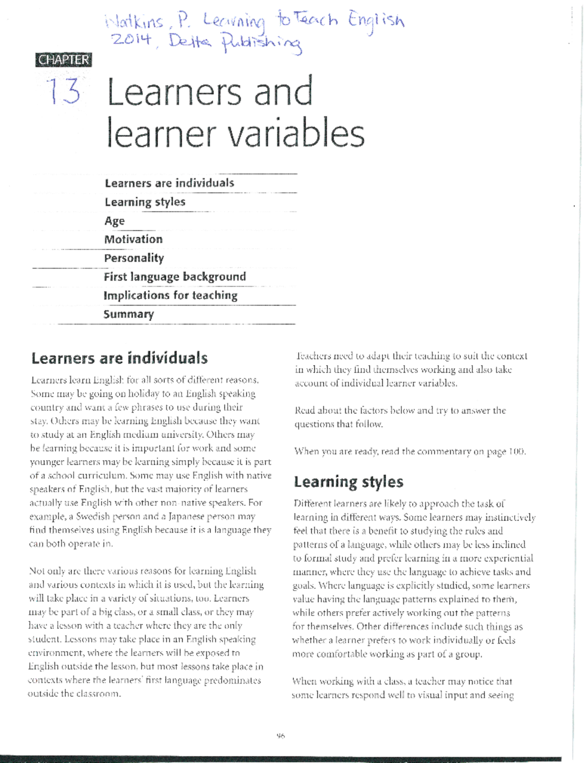 T5 U01 Watkins Learners And Learner Variables - acc111 - Studocu