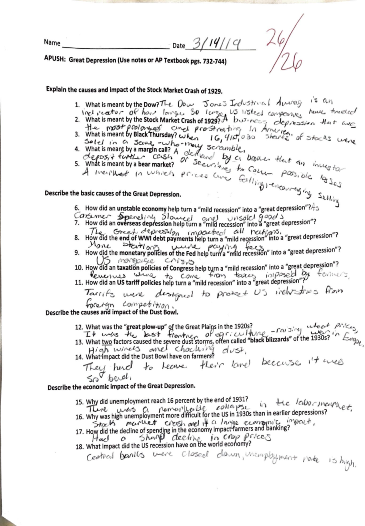 Great Depression notes assignment - Name ________ Date 9 /I'/// q , 2 ...