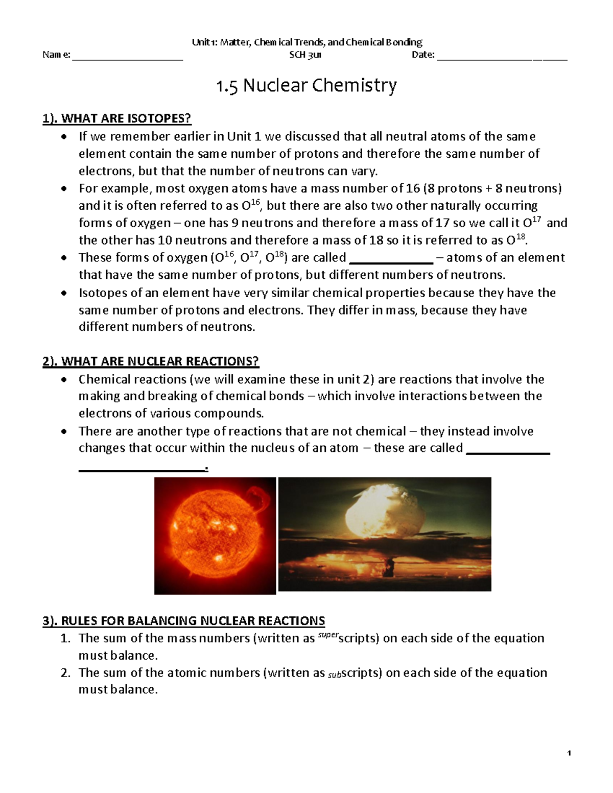 1.5 - Nuclear Chemistry Student - Name: ______________________ SCH 3u1 ...