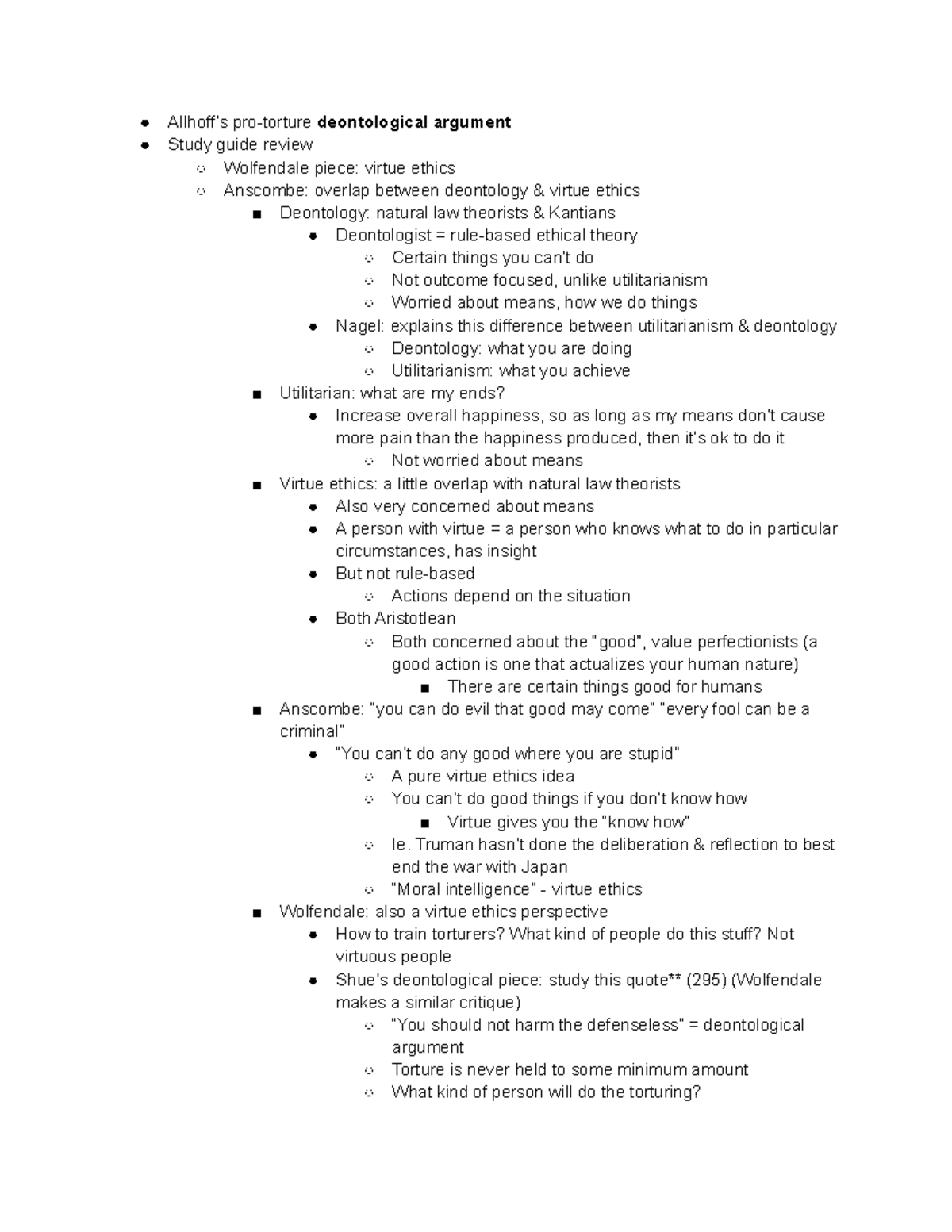 9 28 Lecture Midterm review - Allhoff’s pro-torture deontological ...