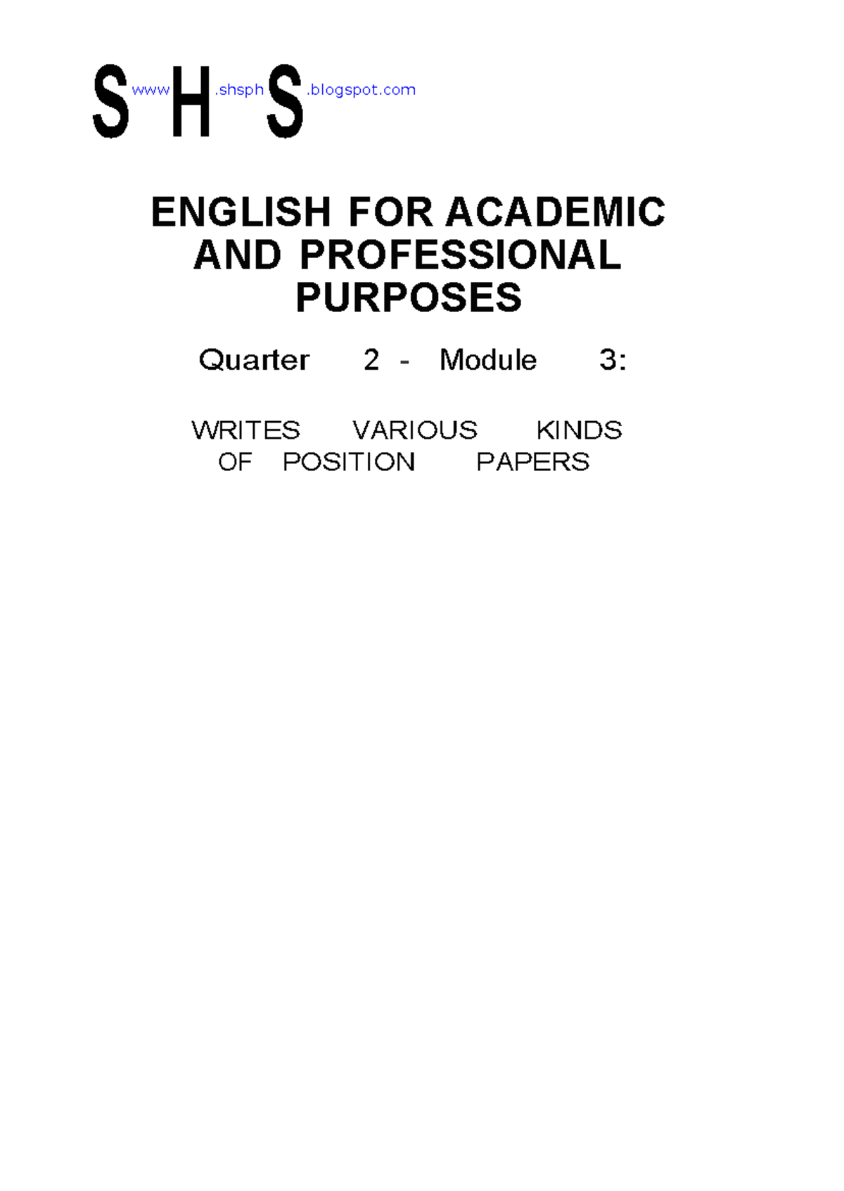 EAPP Q2 Module 3 - S www H .shsph S .blogspot ENGLISH FOR ACADEMIC AND ...