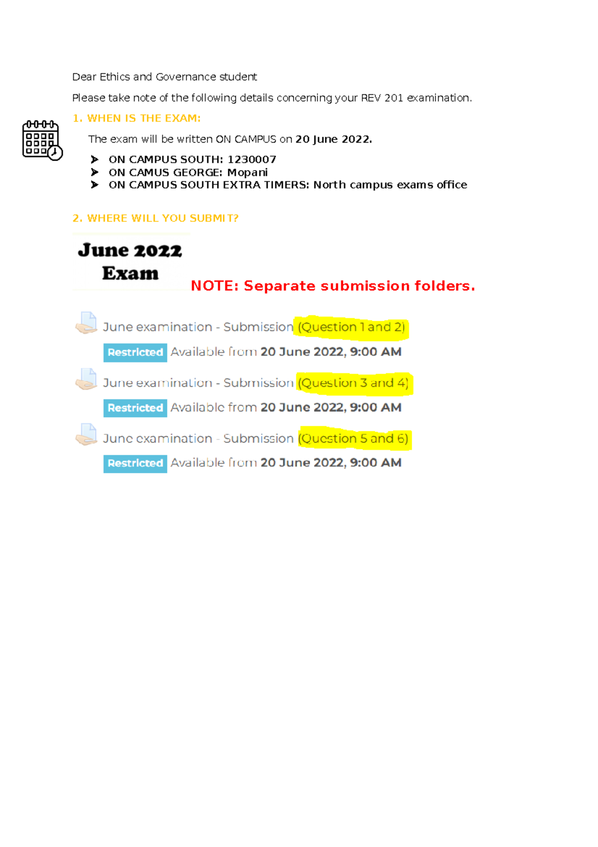 REV 201 Instructions - on campus exam - Dear Ethics and Governance ...